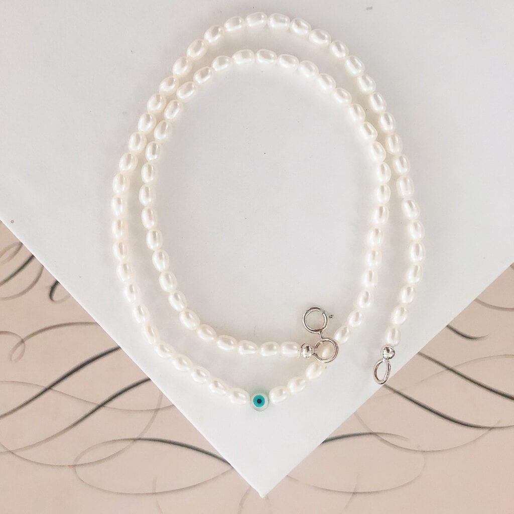 Ellie Pearl Beaded Necklace with Evil Eye – WinterLemon