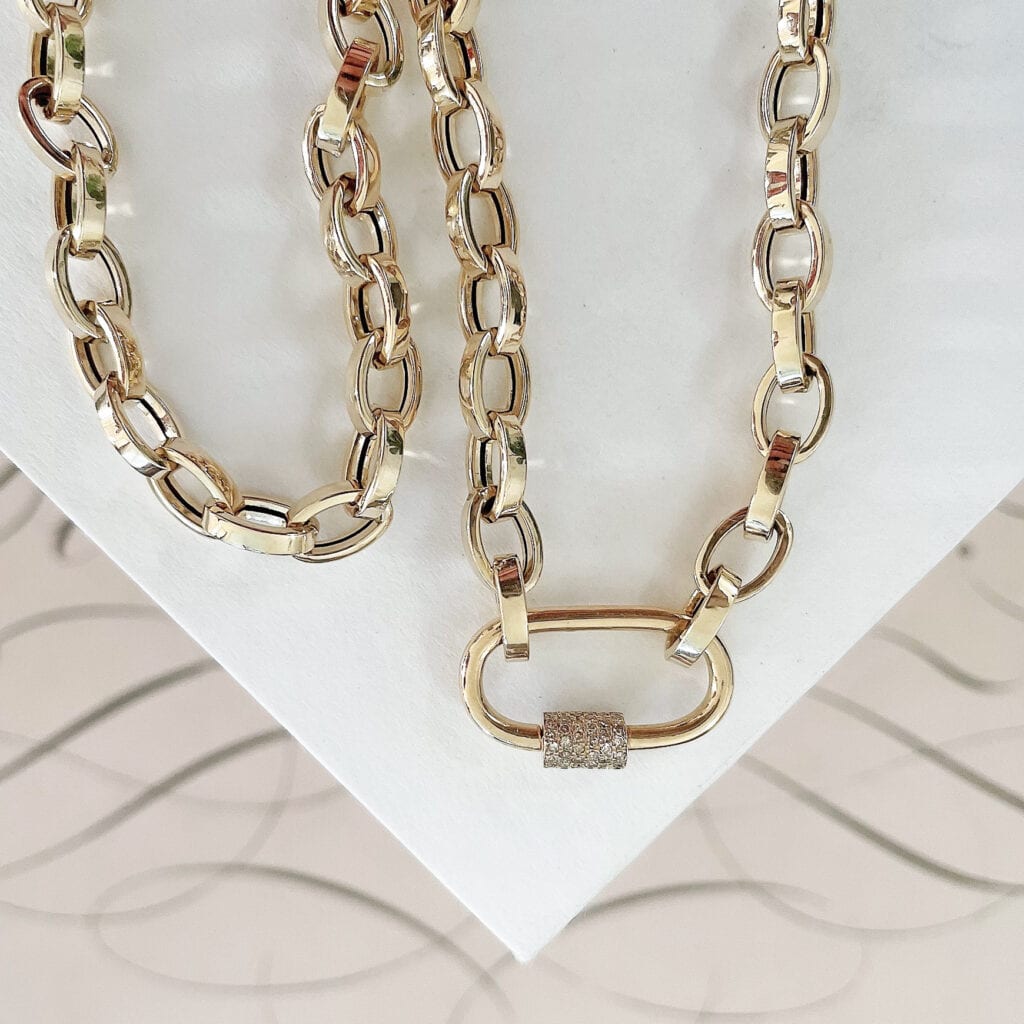14k Yellow Gold Rounded Link Chain with Diamond Lock – WinterLemon