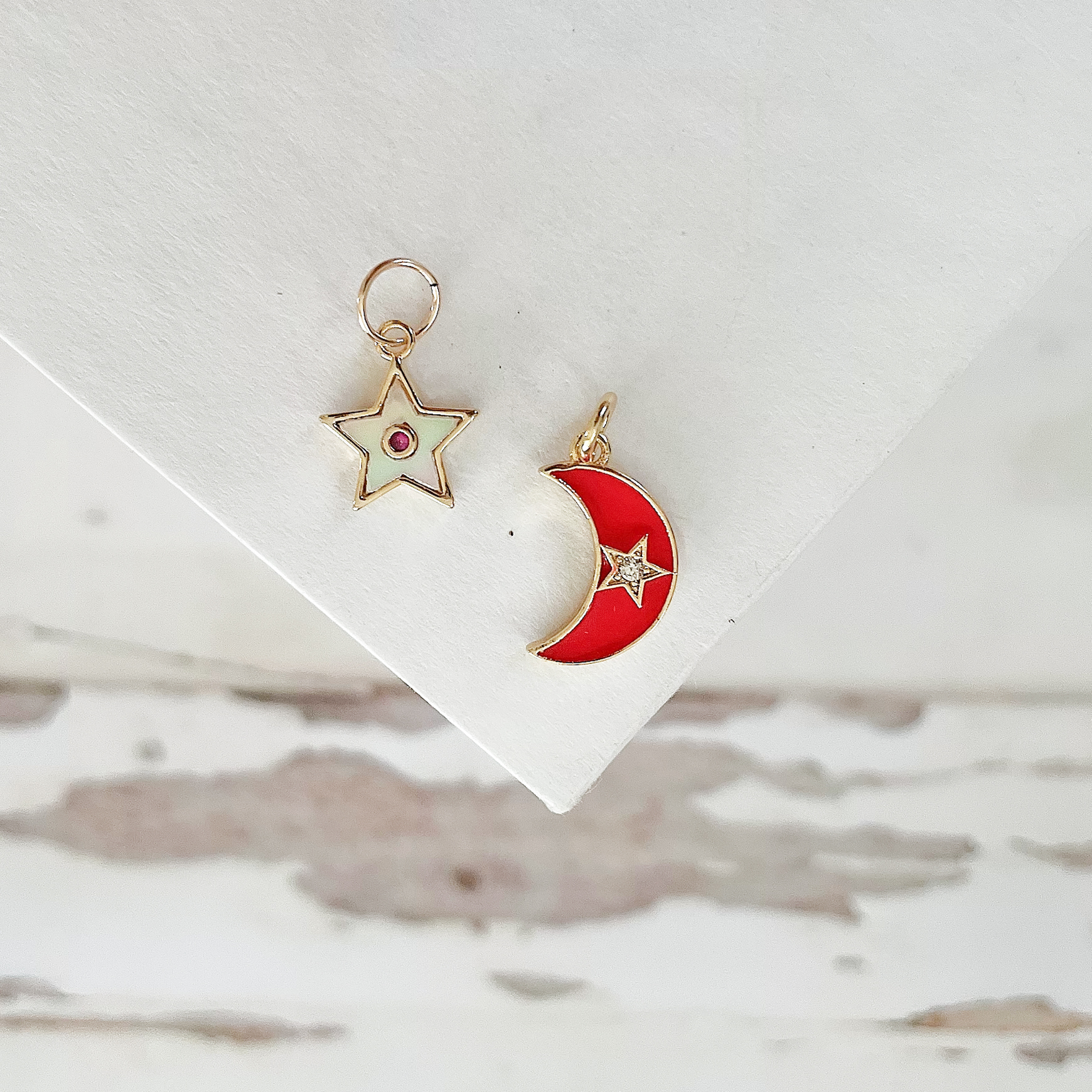Set of 2 Red Moon and White Star Charms – WinterLemon