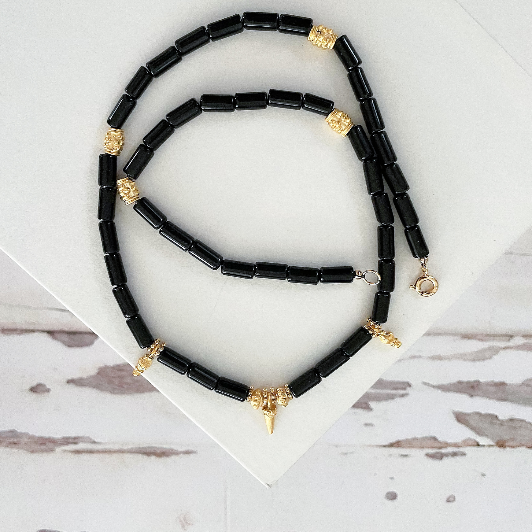 Jacey Black Onyx Granulated Bead and Spike Necklace – WinterLemon