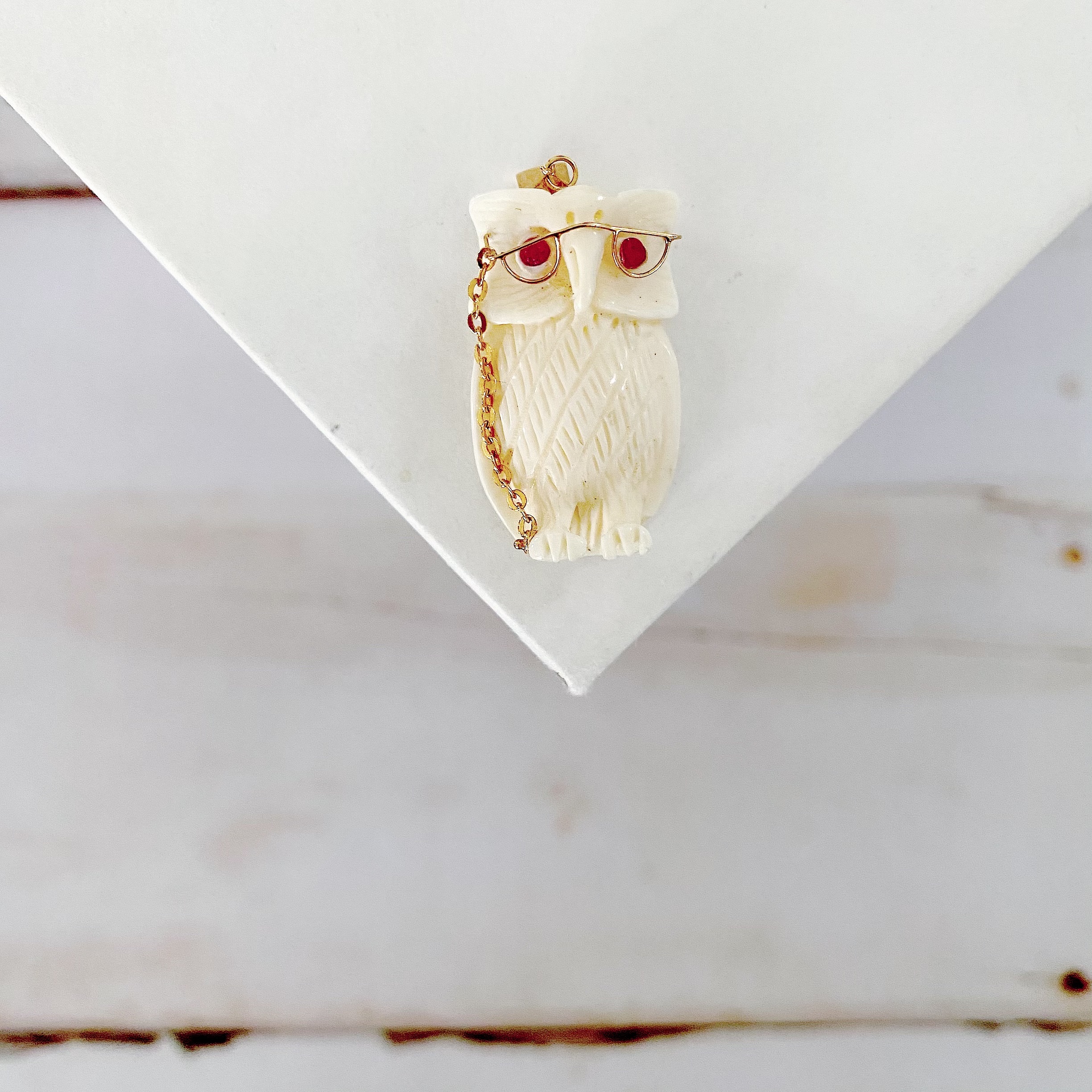Antique 14k Ruby Small Carved Owl with Glasses Pendant – WinterLemon