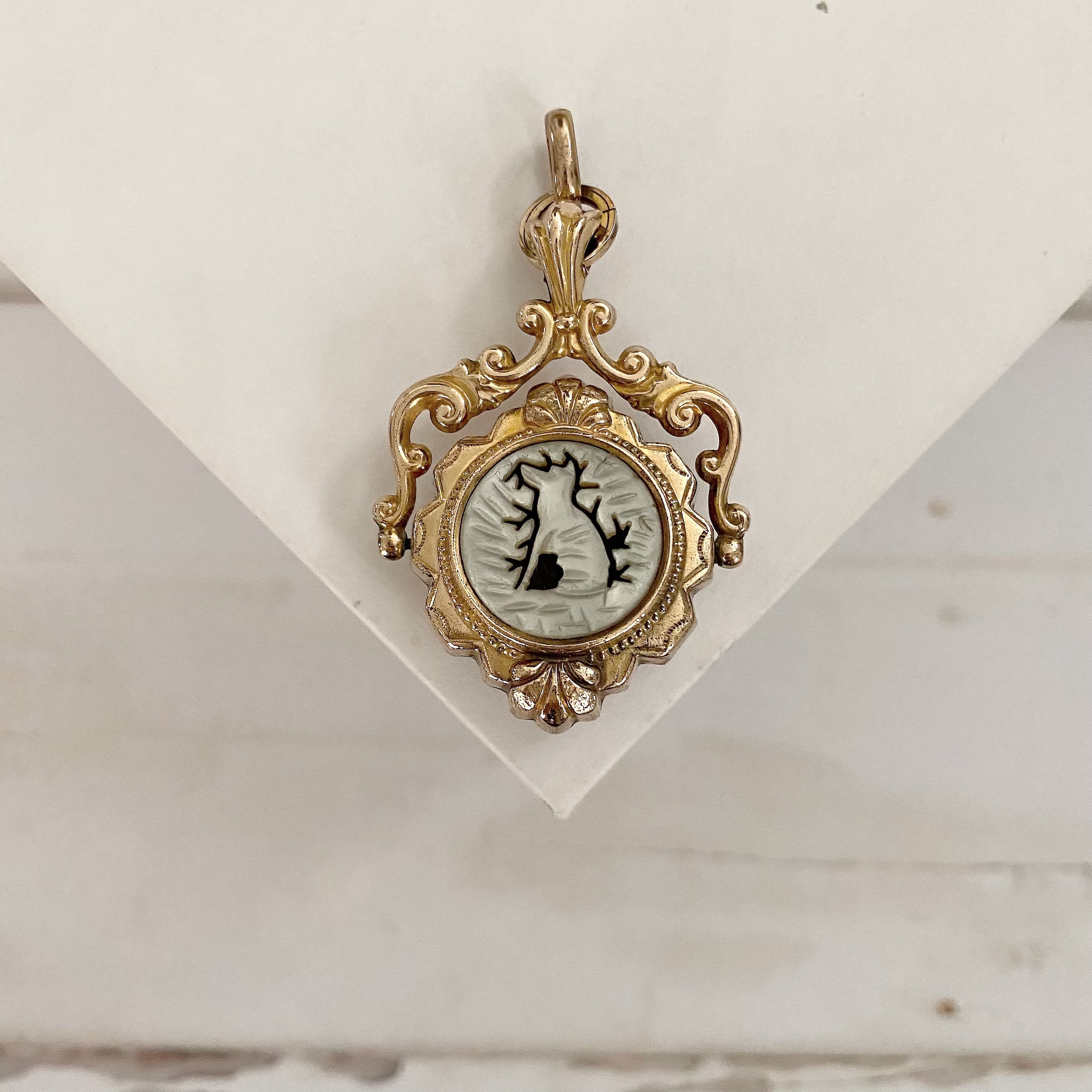 Antique Ornate Double Sided Mother of Pearl Wolf Spinner Fob Pendant ...