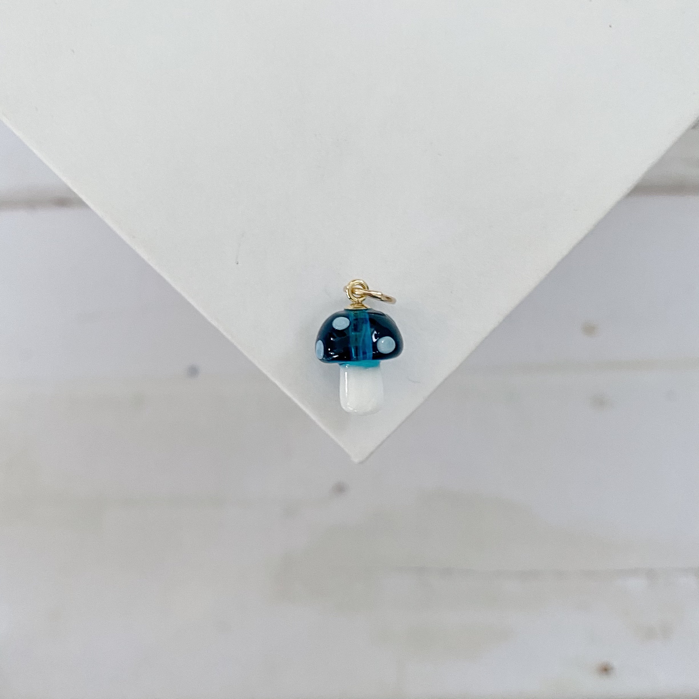 Lucky 14k Gold Teal Blue and White Glass Toadstool Charm – WinterLemon