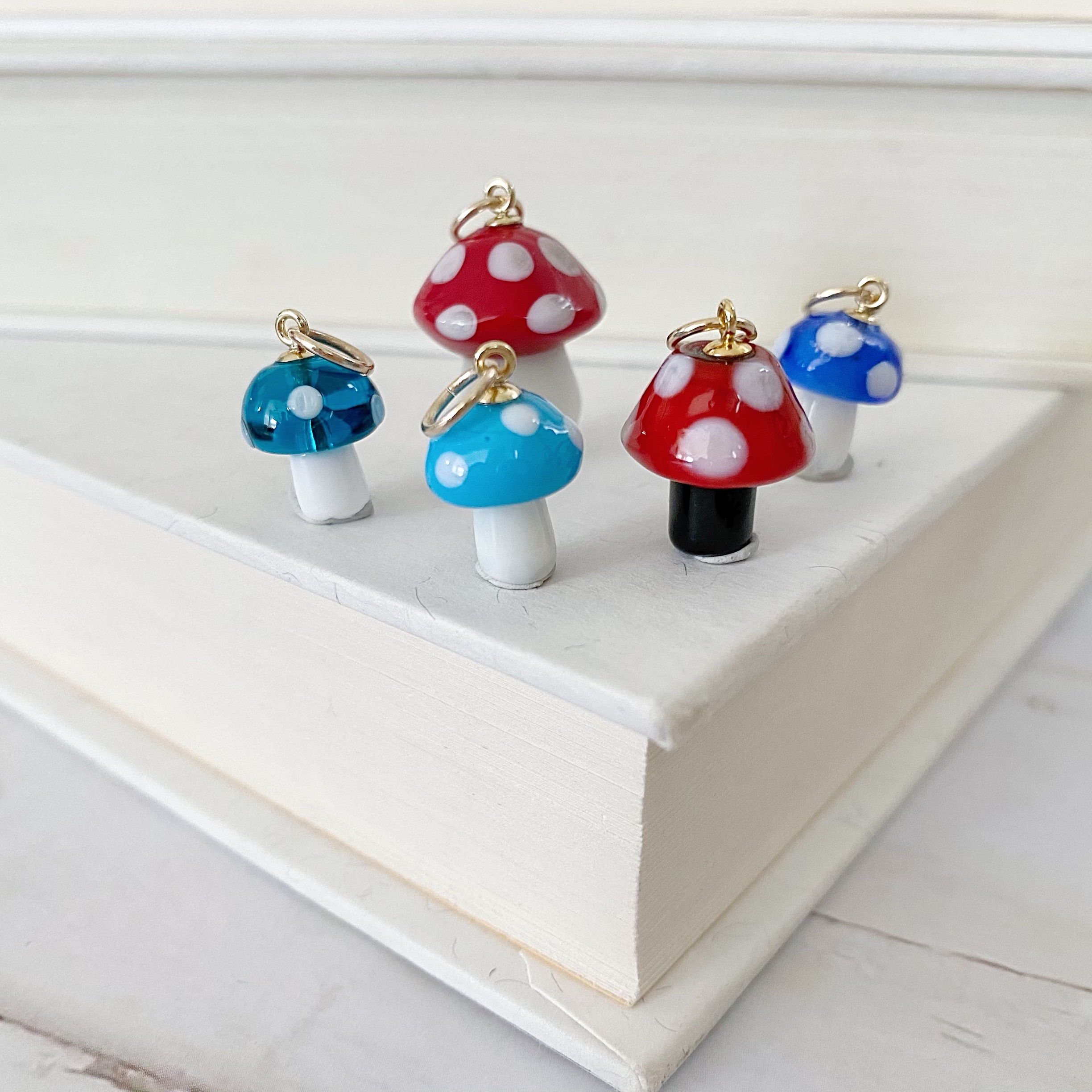 Lucky 14k Gold Teal Blue and White Glass Toadstool Charm – WinterLemon