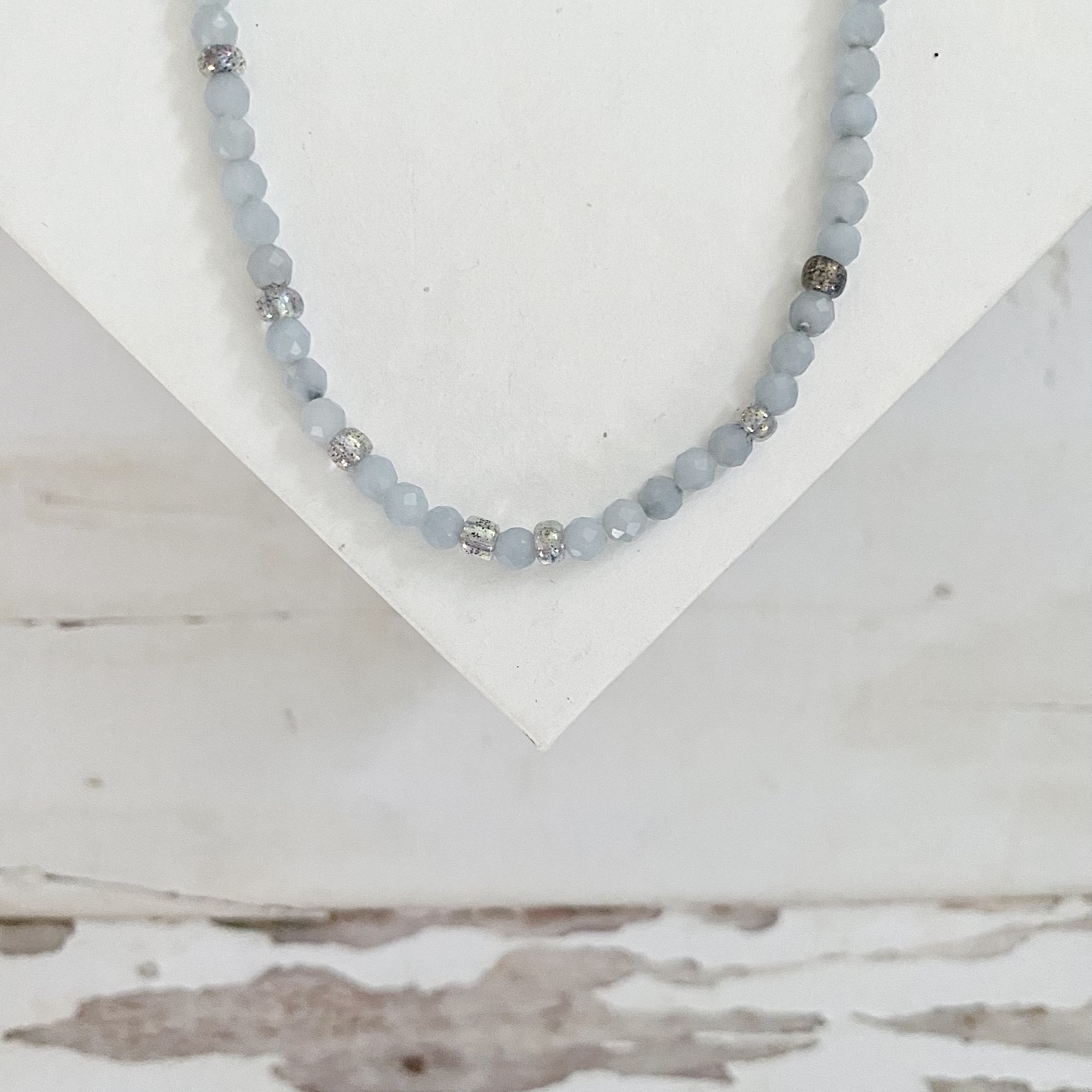 Serena Angelite Gemstone and Iridescent Glass Beaded Necklace – WinterLemon