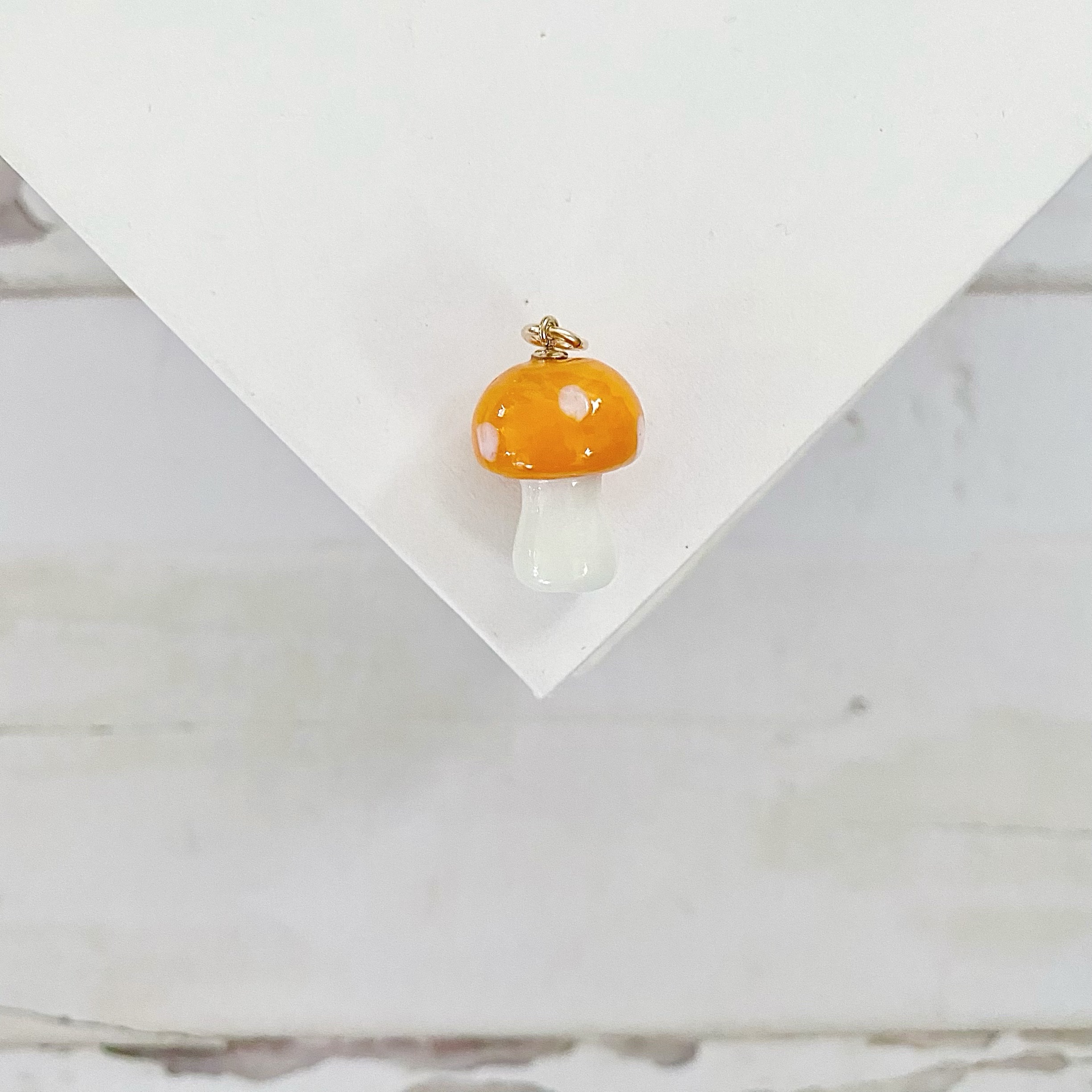 Lucky 14k Gold Orange and White Glass Large Toadstool Charm – WinterLemon