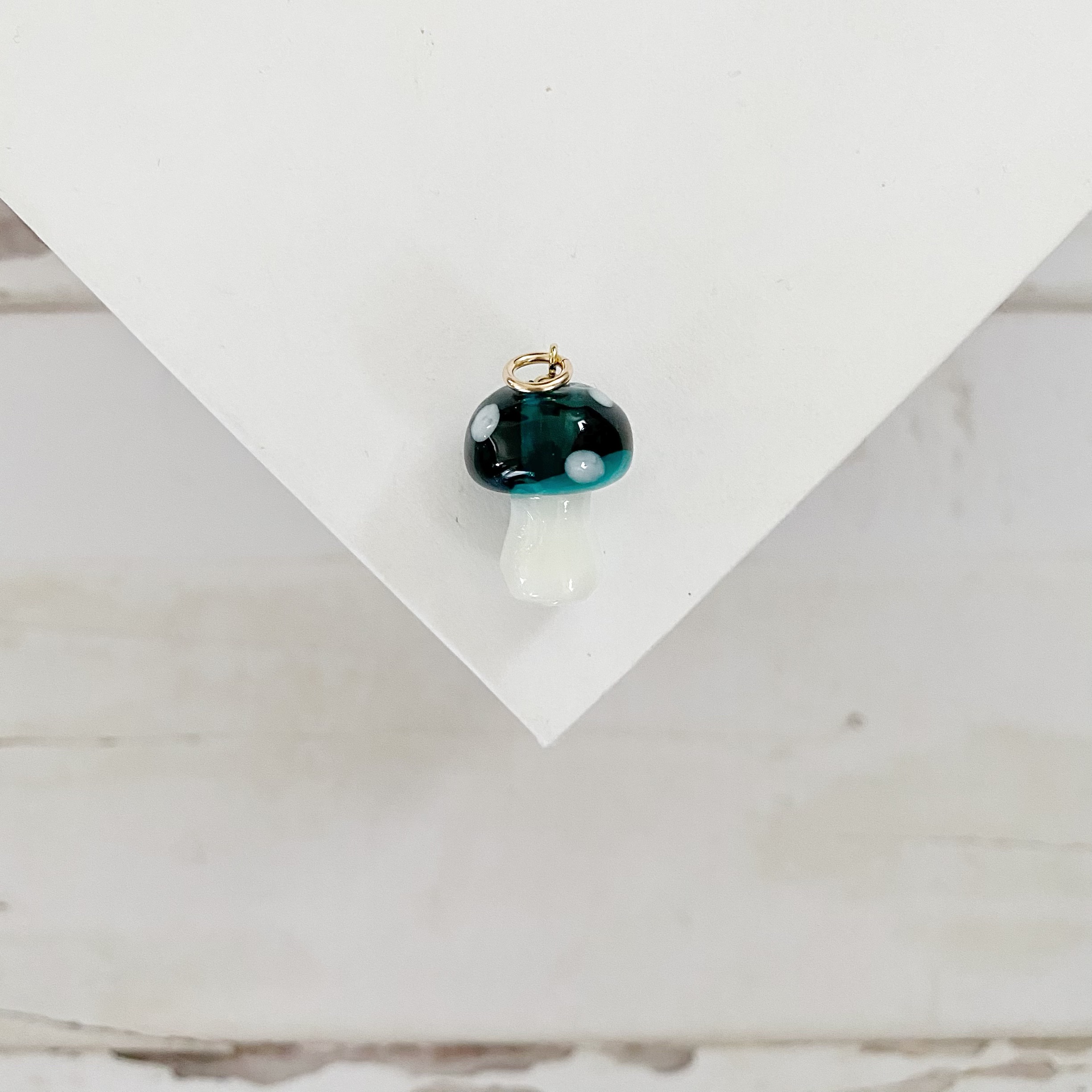 Lucky 14k Gold Teal Blue and White Glass Large Toadstool Charm ...