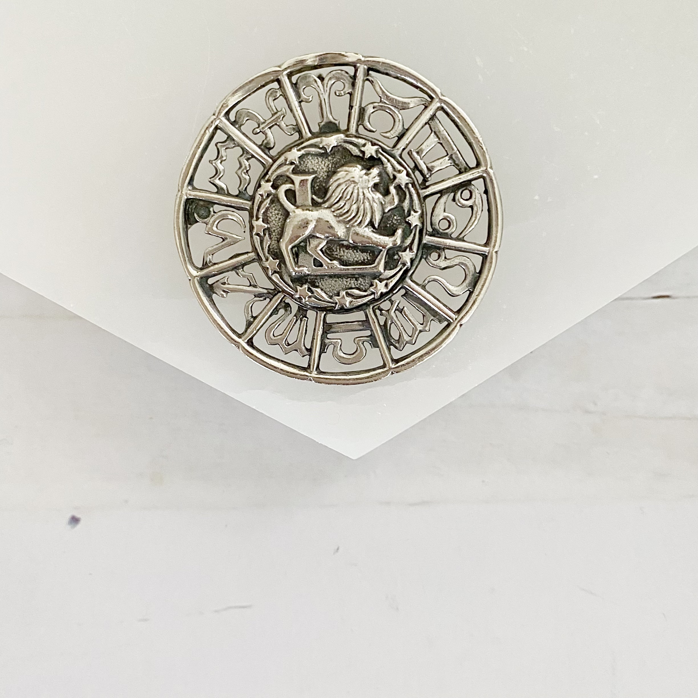 Vintage Extra Large Sterling Silver Leo Zodiac Wheel Medallion Charm ...