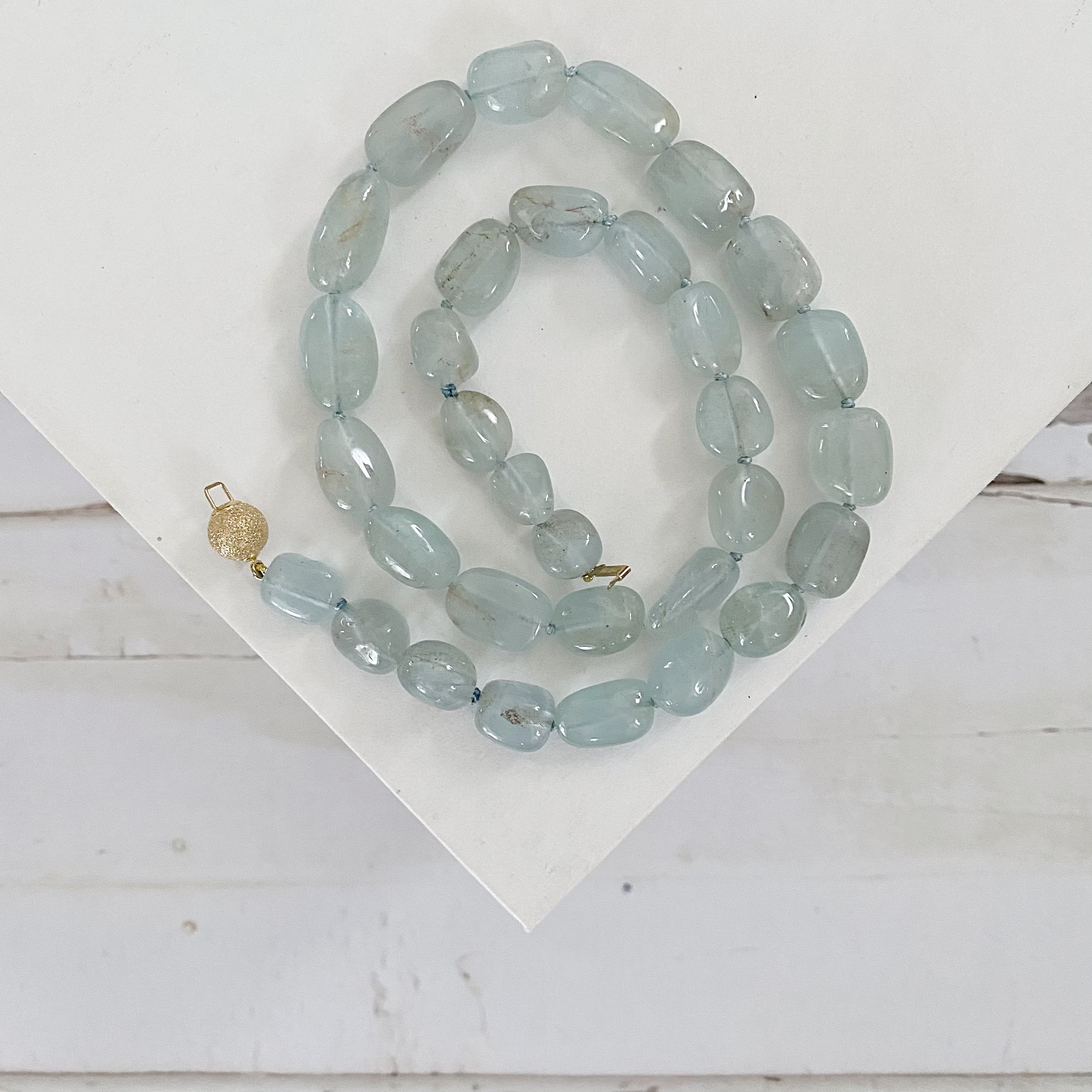 Amelia 14k Gold Aquamarine Nugget Hand Knotted Gemstone Necklace ...