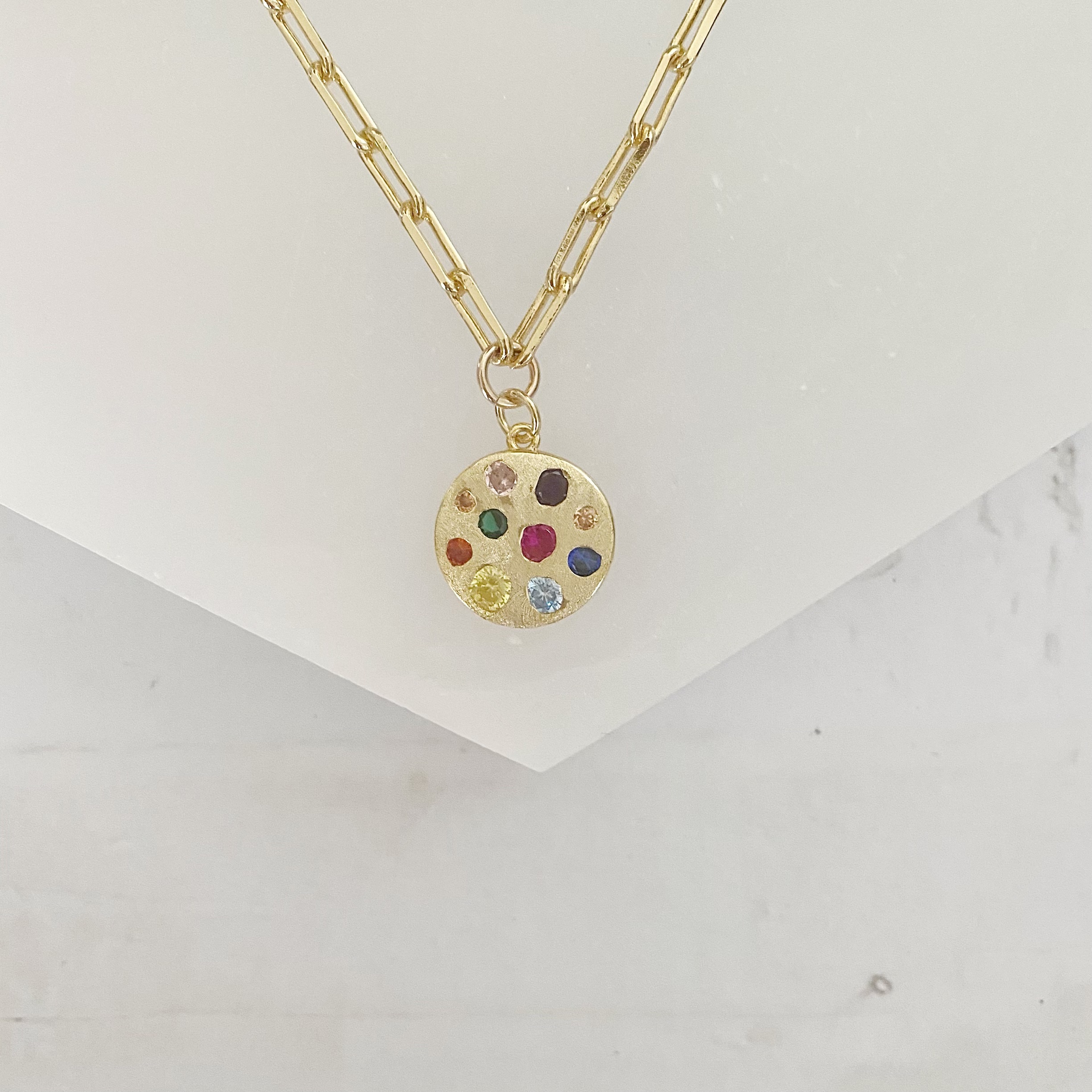Shana Color Studded Golden Disk Necklace – WinterLemon