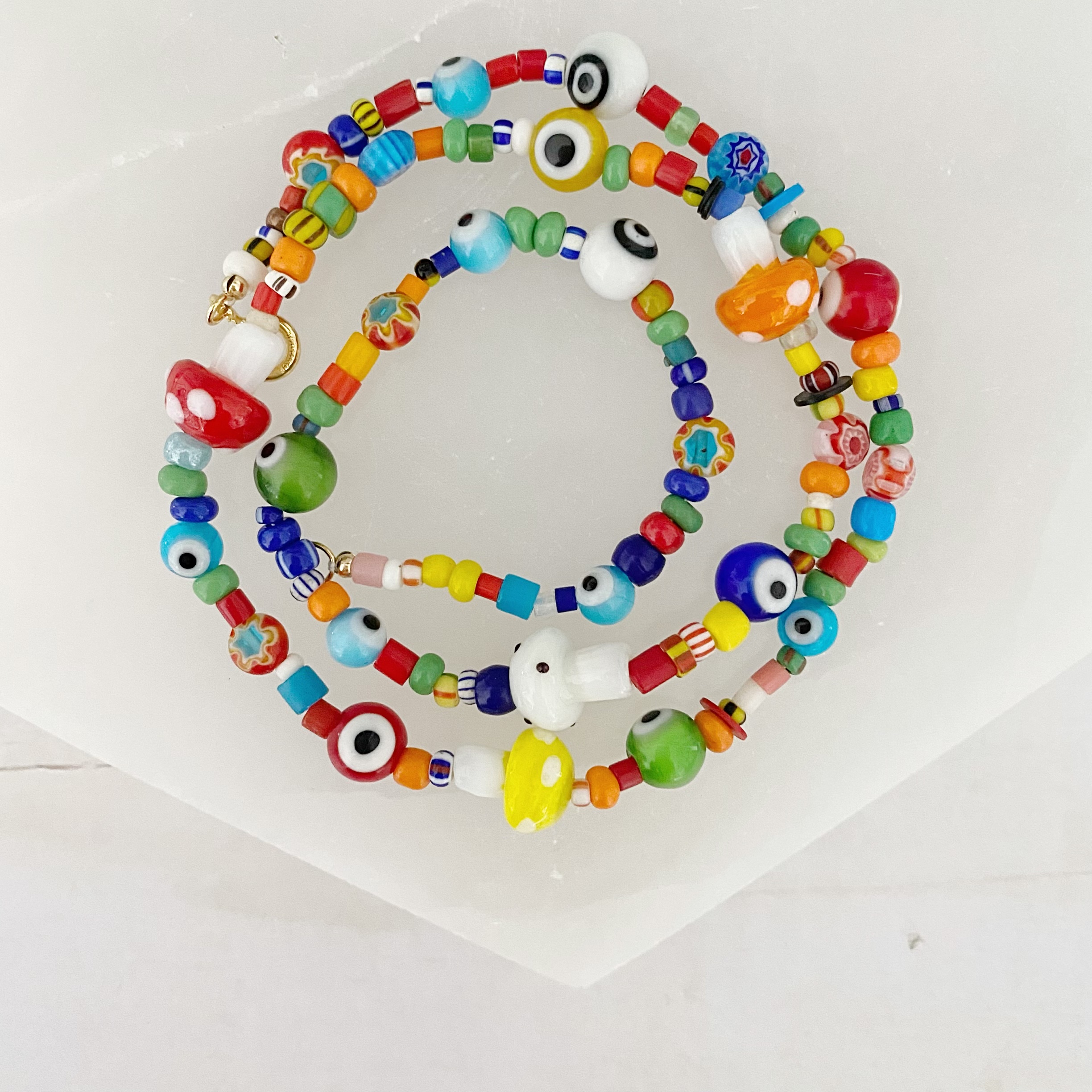 Ada Rainbow Bead Necklace with Shroomies and Evil Eyes – WinterLemon