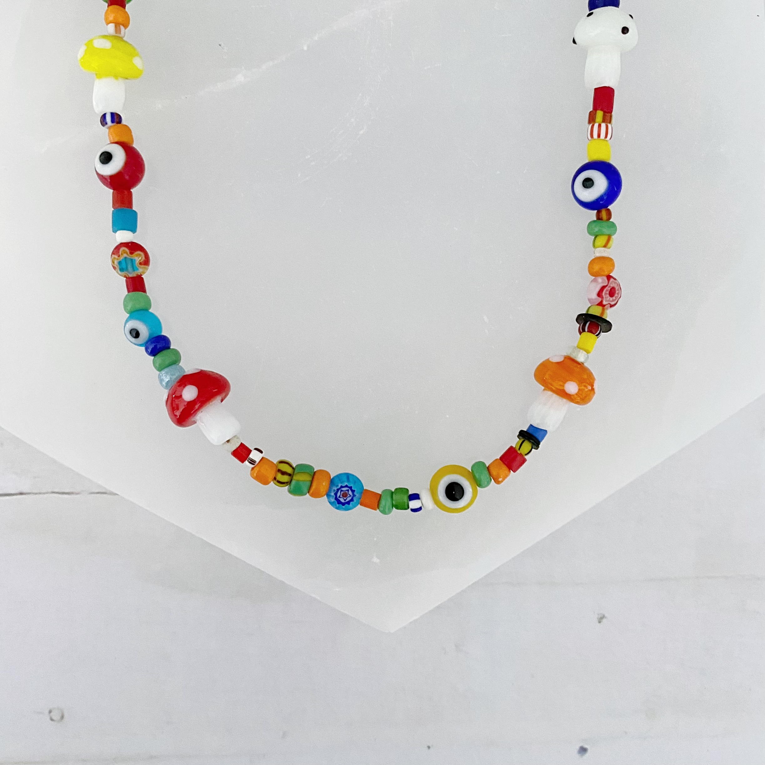 Ada Rainbow Bead Necklace with Shroomies and Evil Eyes – WinterLemon