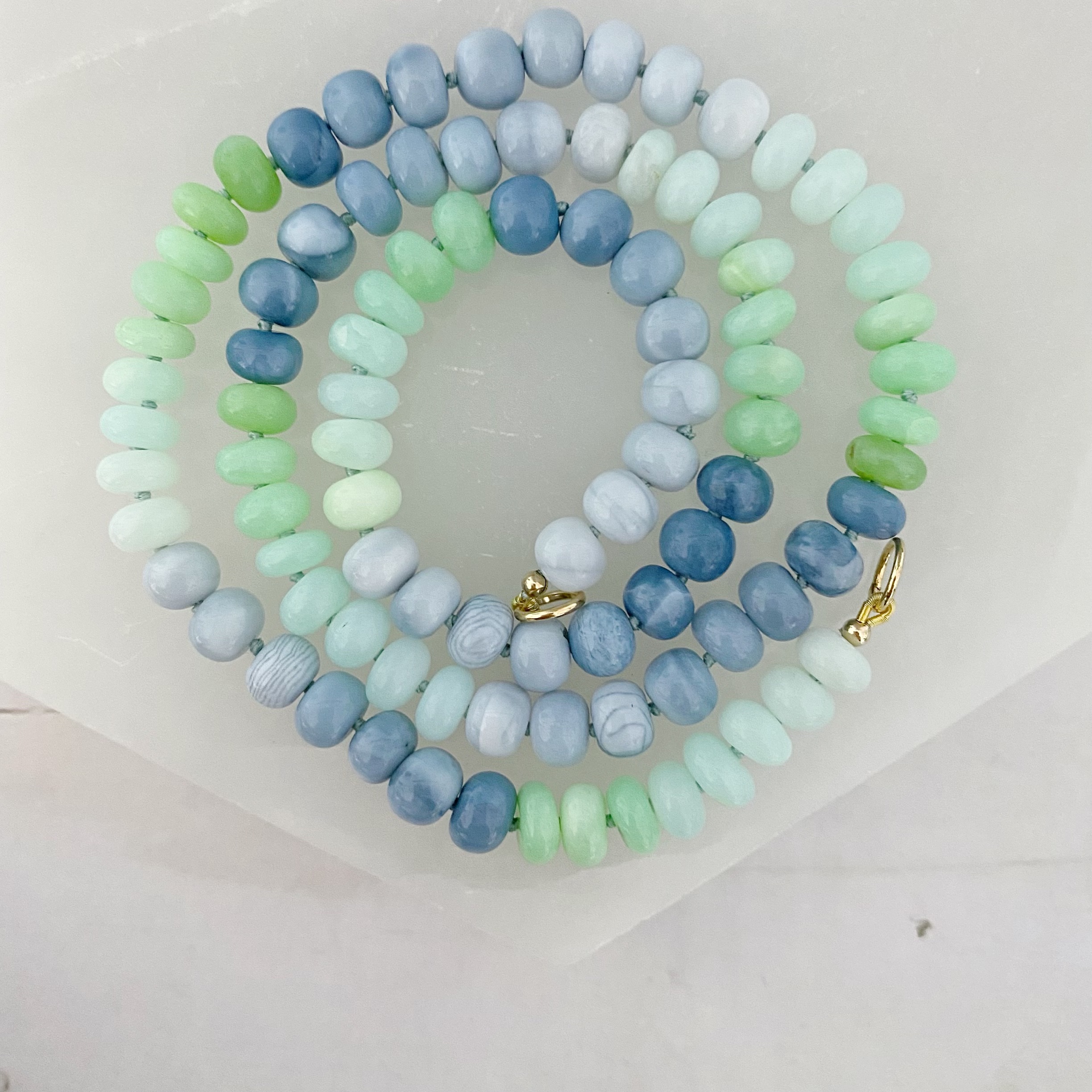 Mirai Mixed Blue Green Opals Silk Knotted Gemstone Necklace – WinterLemon