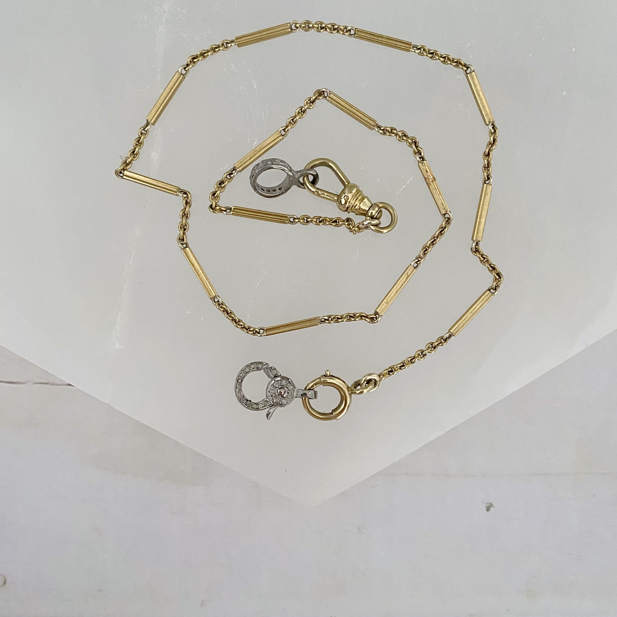 Antique Bar Link Gold Filled Watch Fob Chain with Diamond Clasp ...