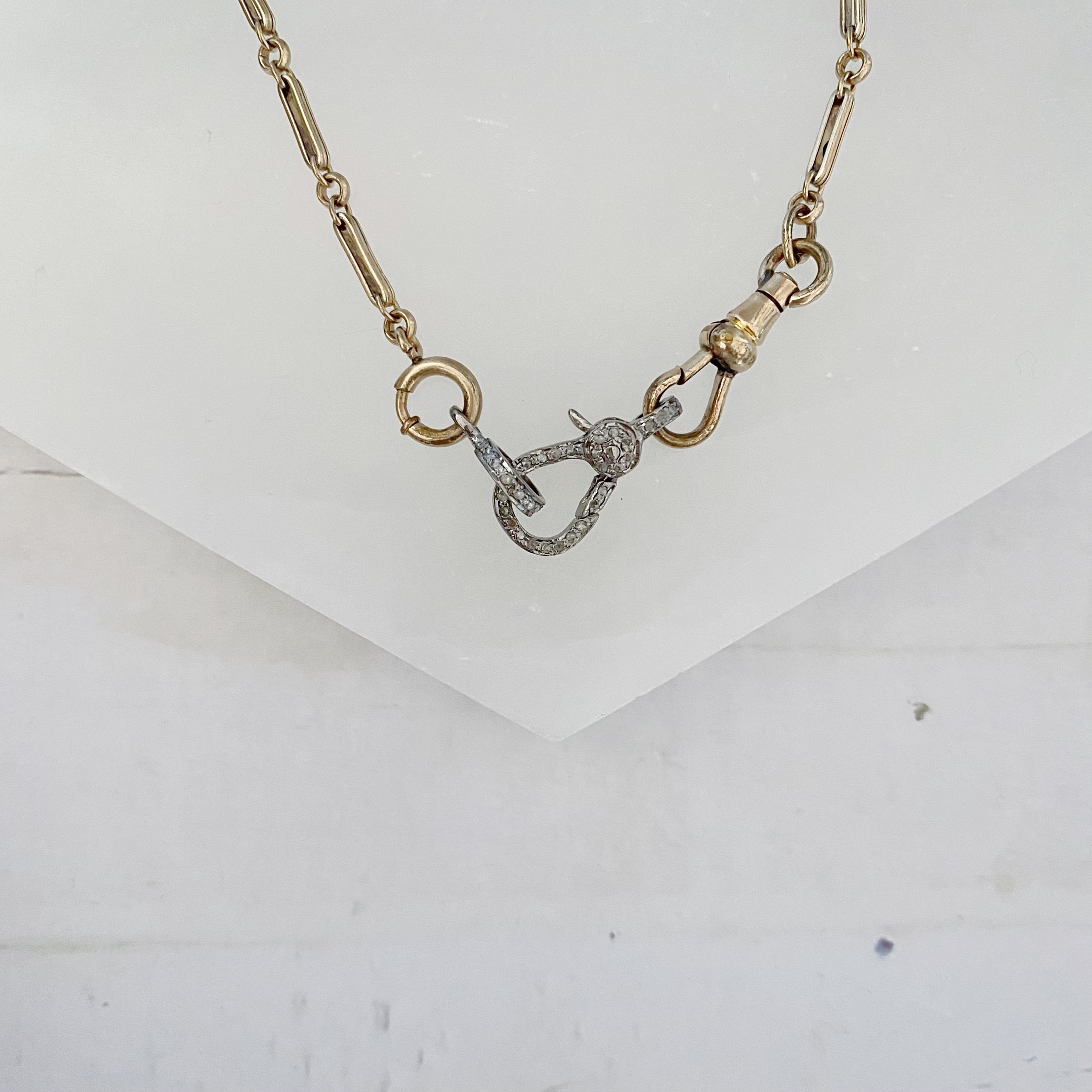 Antique Bar Link Gold Filled Watch Fob Chain with Diamond Clasp ...