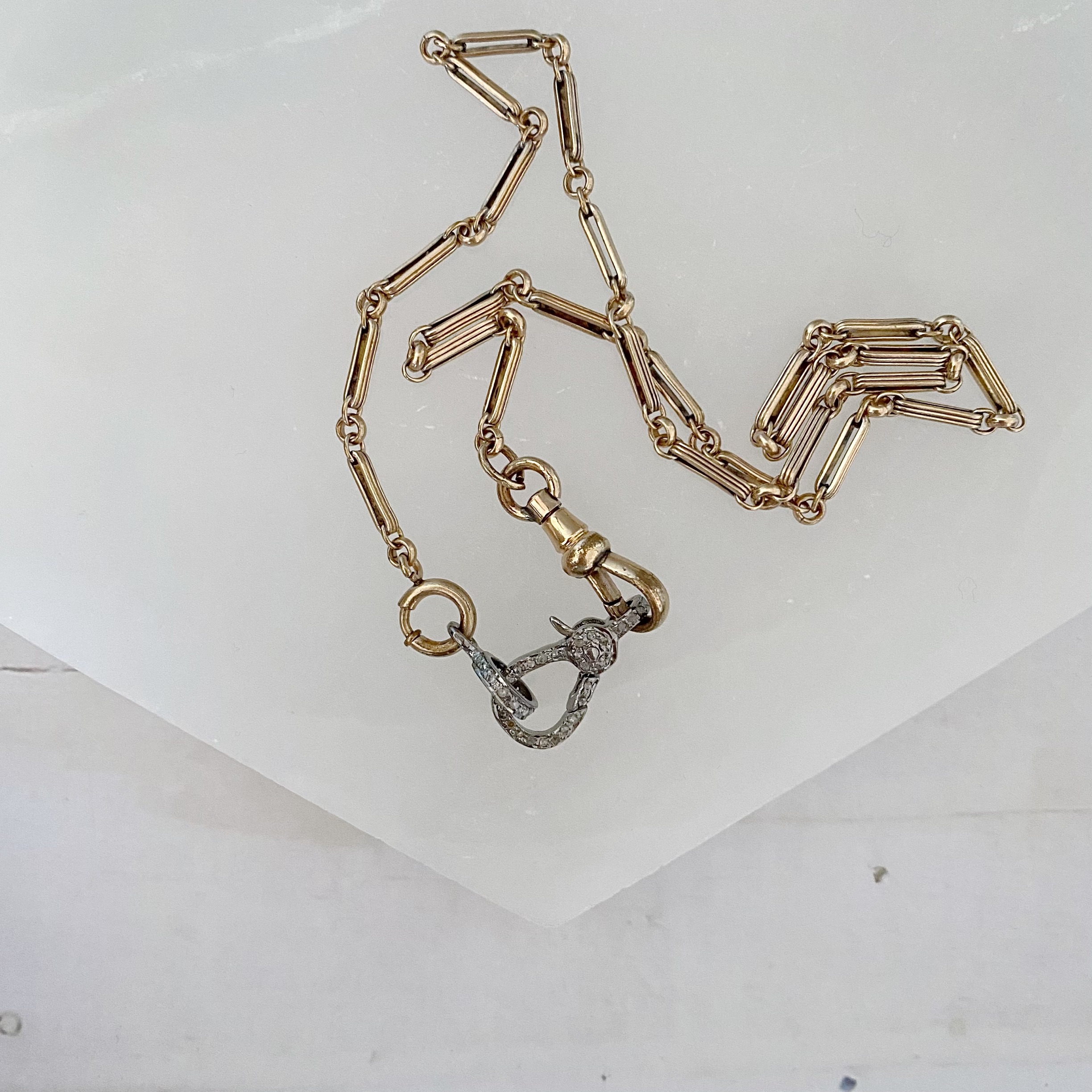 Antique Bar Link Gold Filled Watch Fob Chain with Diamond Clasp ...