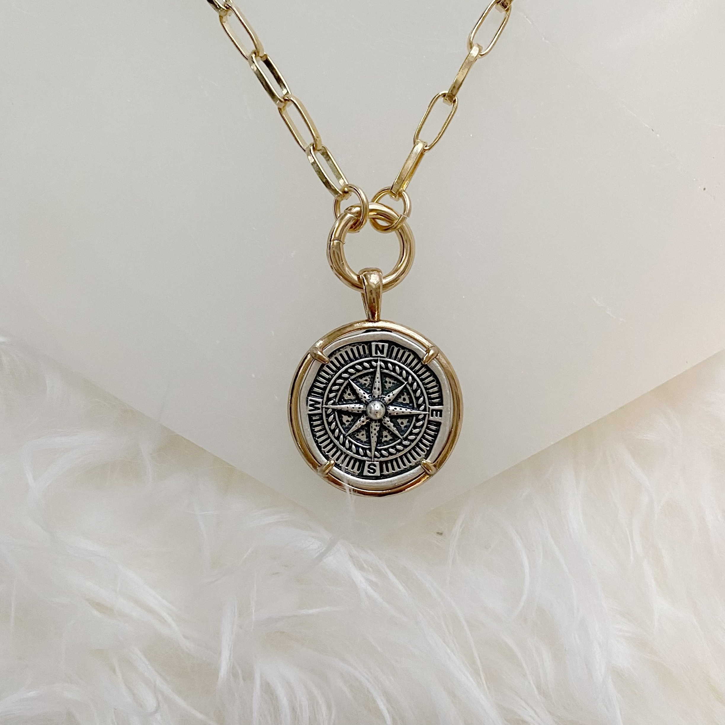 Dawson Compass Paperclip Chain Charm Necklace – WinterLemon