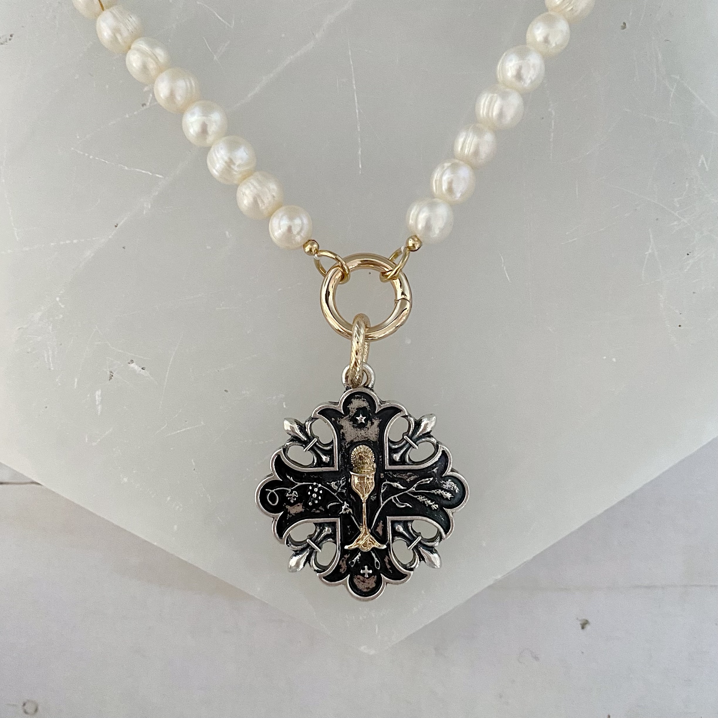 Alaina French Harvest Medallion Freshwater Pearl Charm Necklace ...