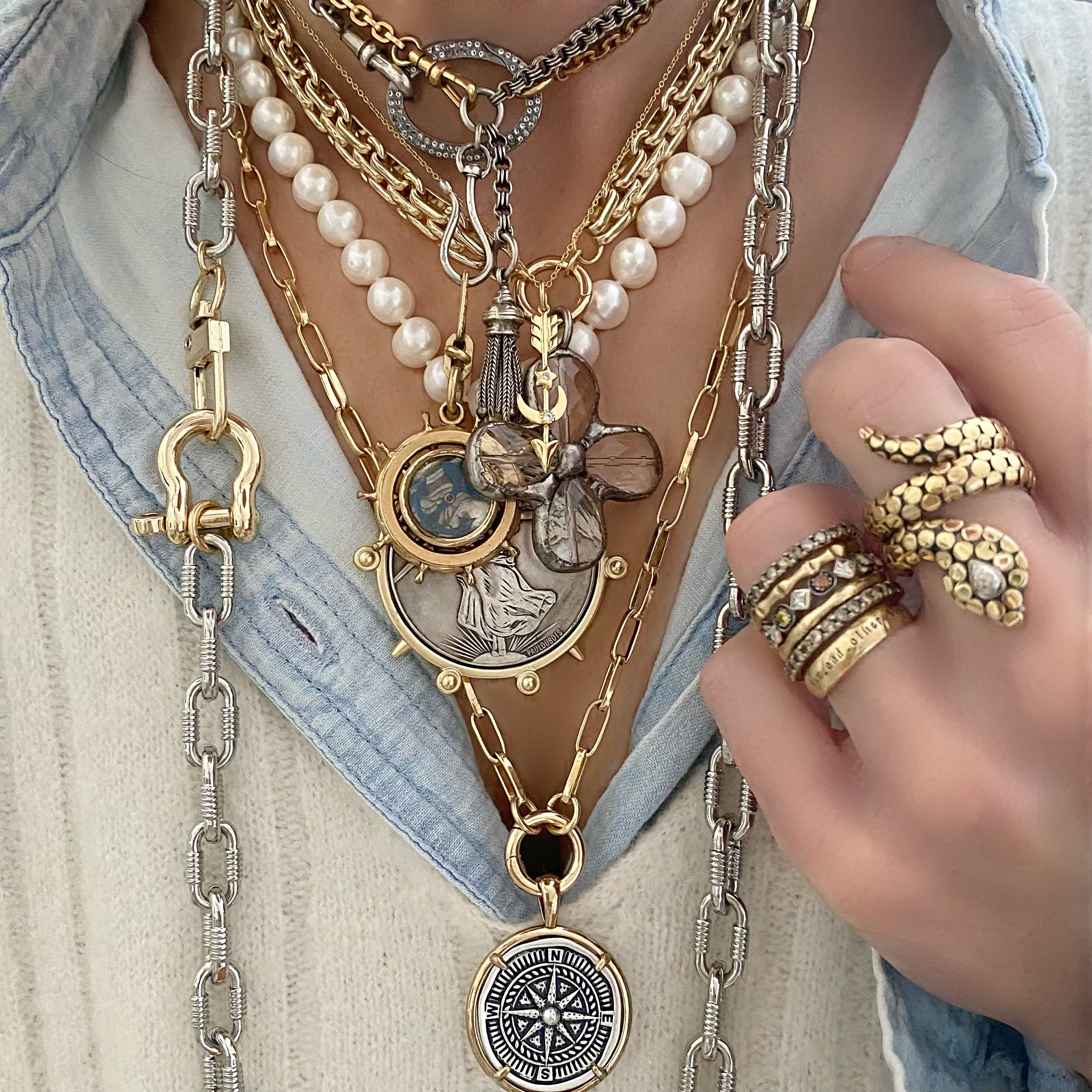 Dawson Compass Paperclip Chain Charm Necklace – WinterLemon