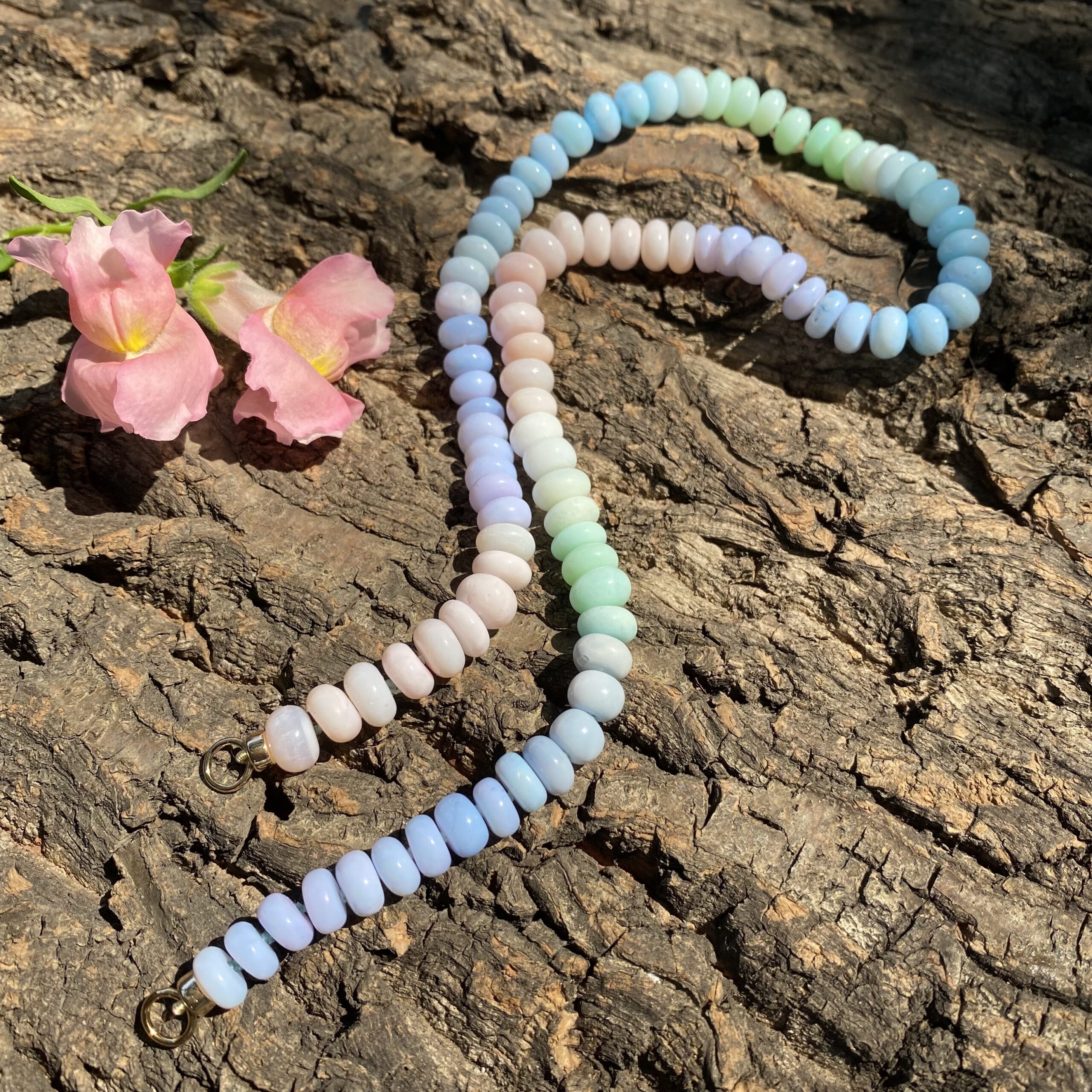 Solange Pastel Opal Rainbow One of a Kind Silk Knotted Open Loop ...