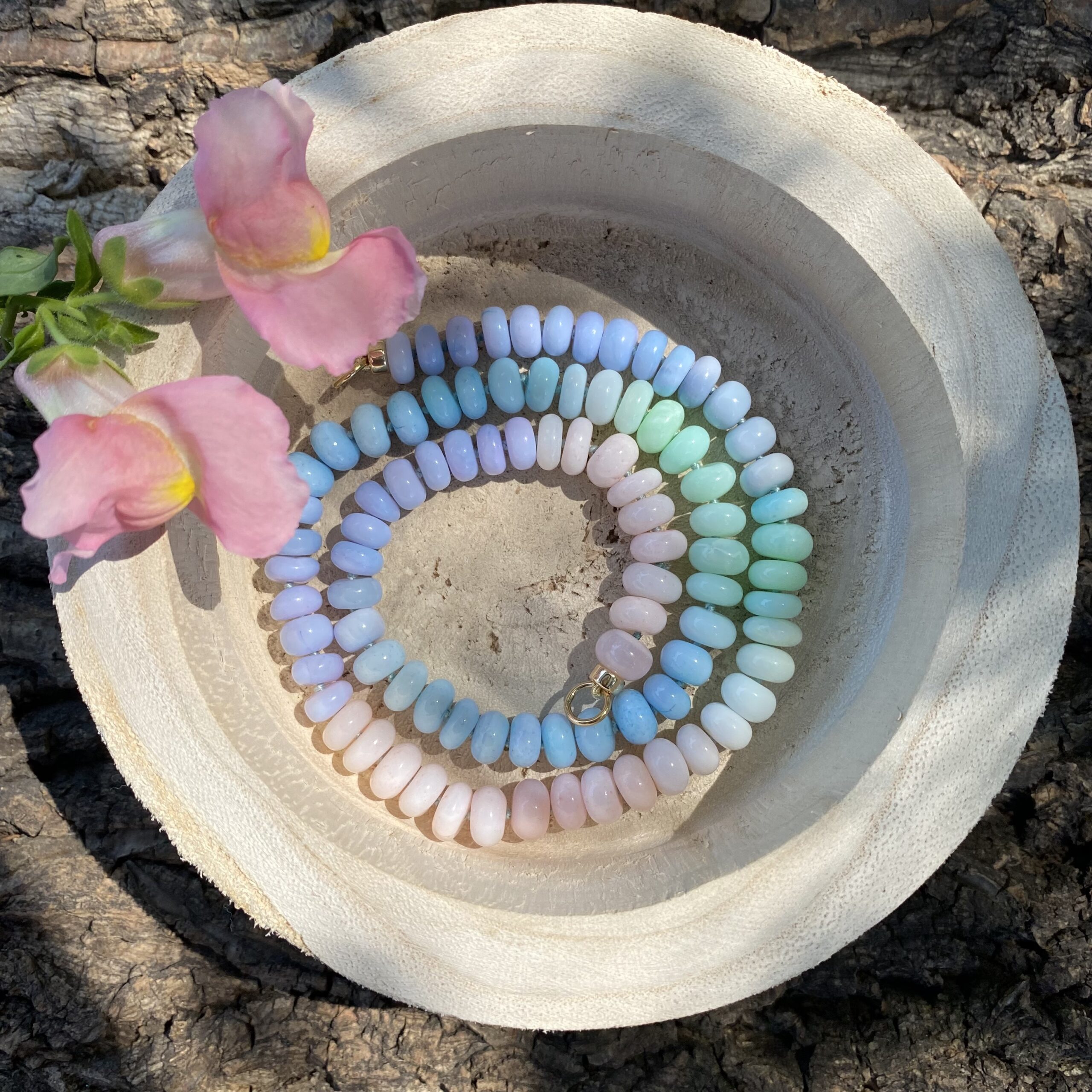 Solange Pastel Opal Rainbow One of a Kind Silk Knotted Open Loop ...