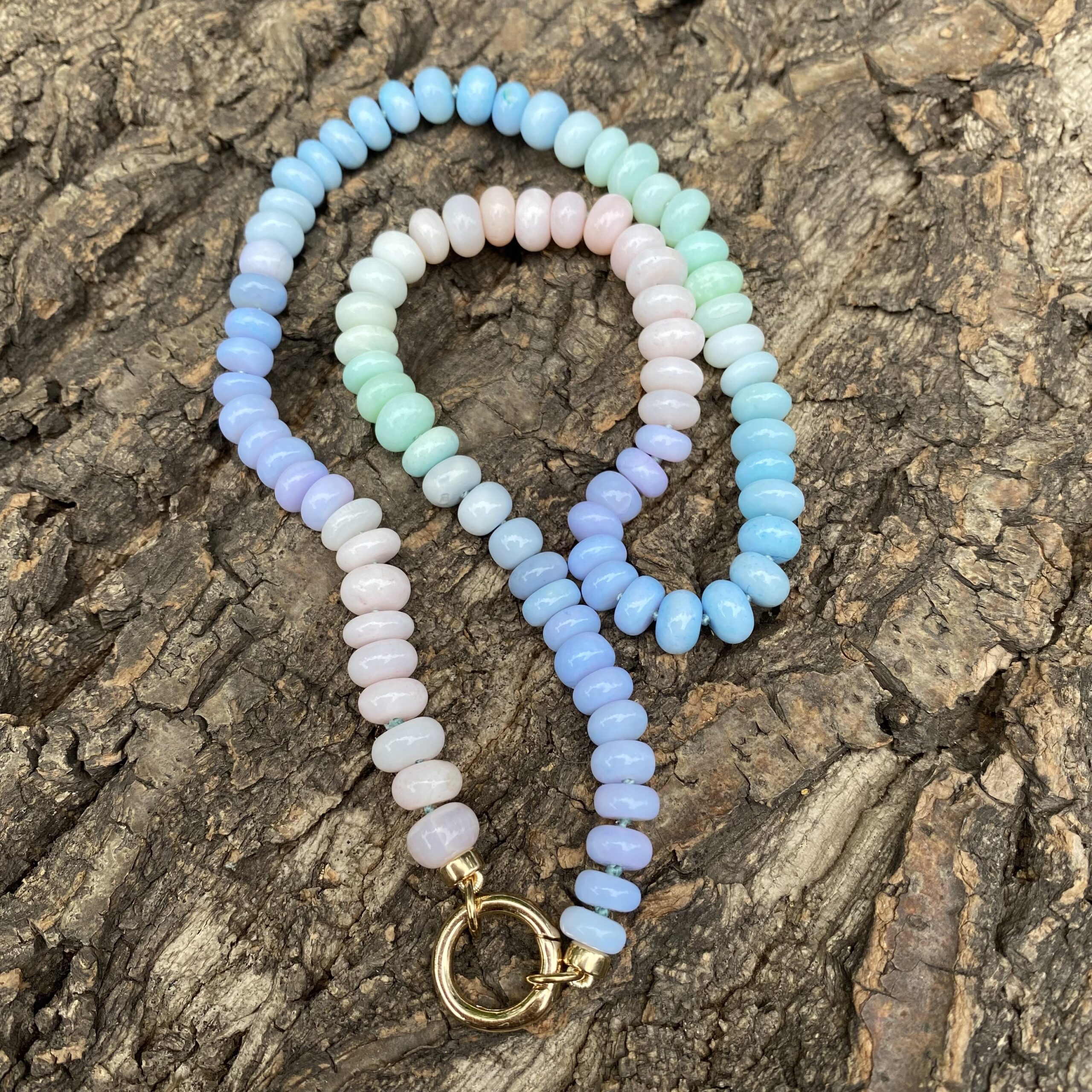 Solange Pastel Opal Rainbow One of a Kind Silk Knotted Open Loop ...