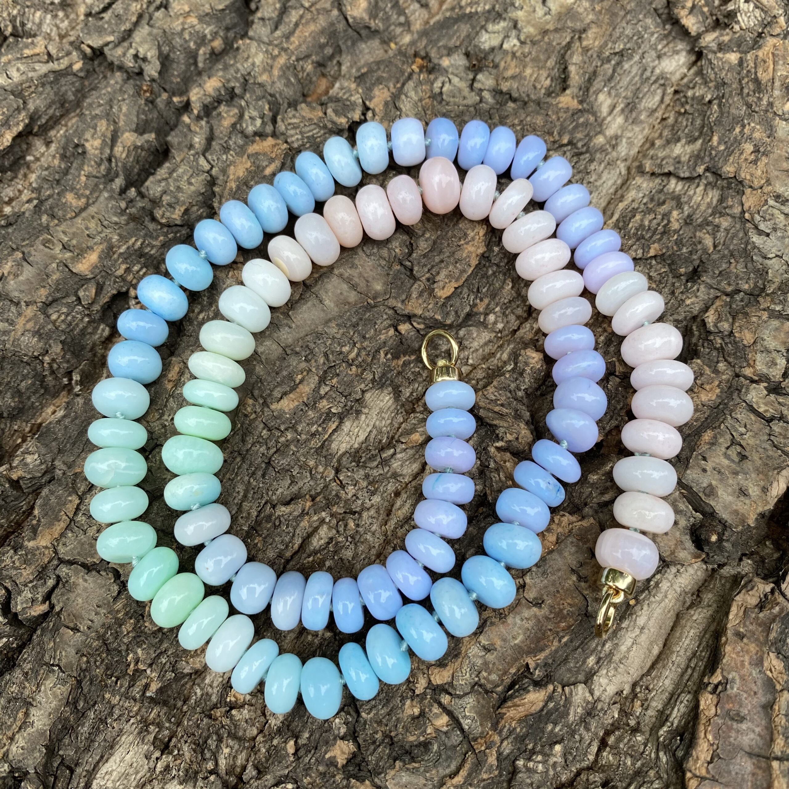 Solange Pastel Opal Rainbow One of a Kind Silk Knotted Open Loop ...
