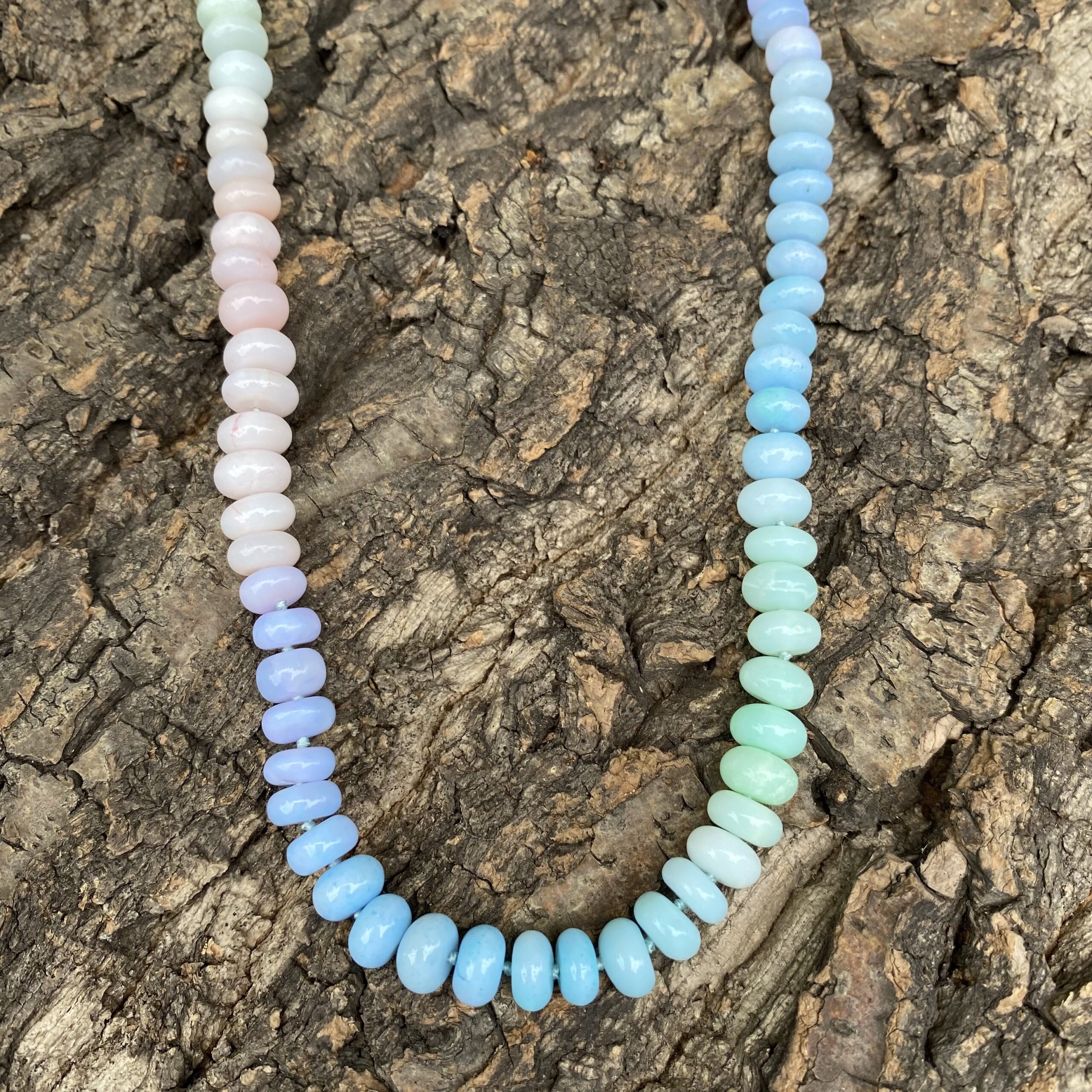 Solange Pastel Opal Rainbow One of a Kind Silk Knotted Open Loop ...