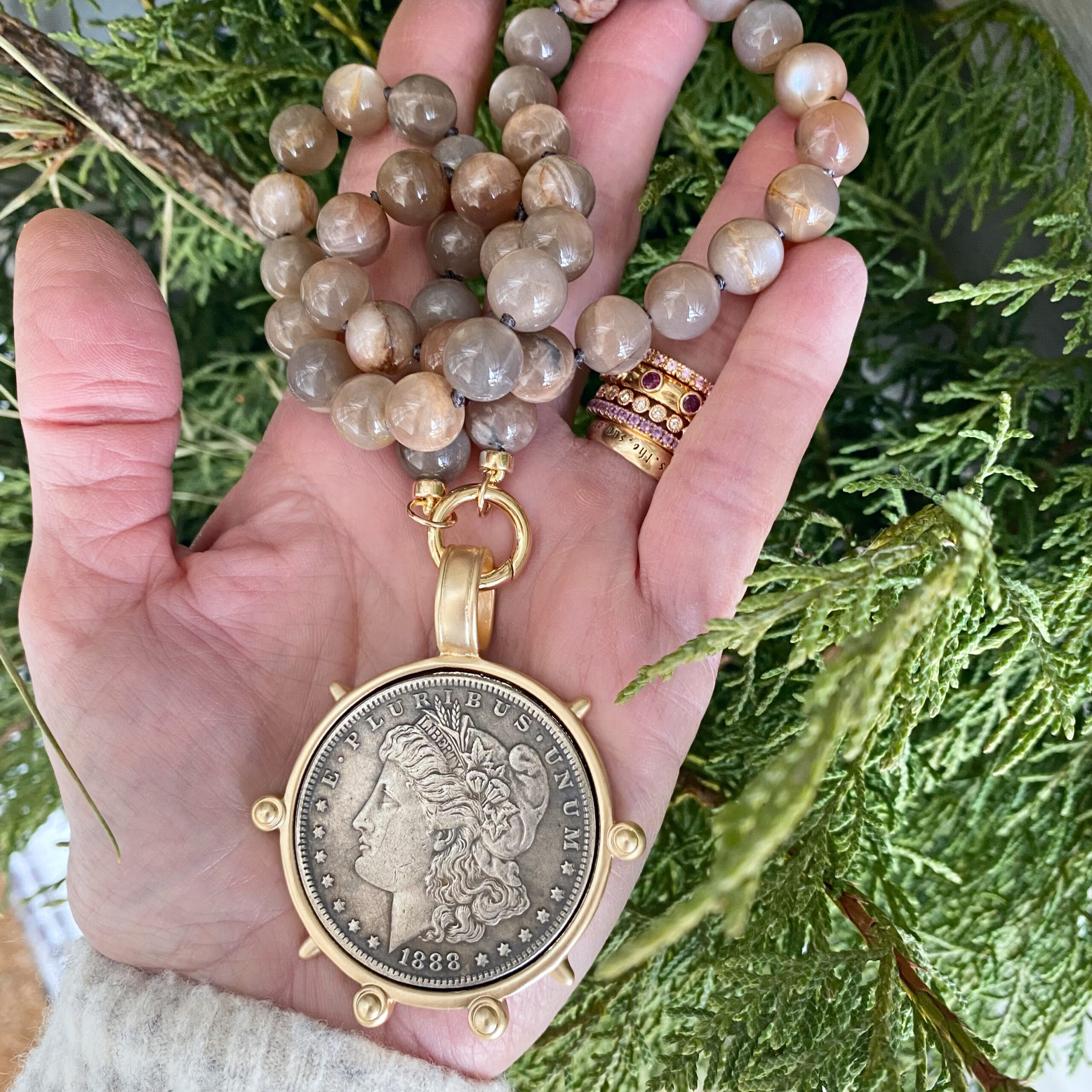 Hera Silk Knotted Moonstone Statement Coin Necklace – WinterLemon