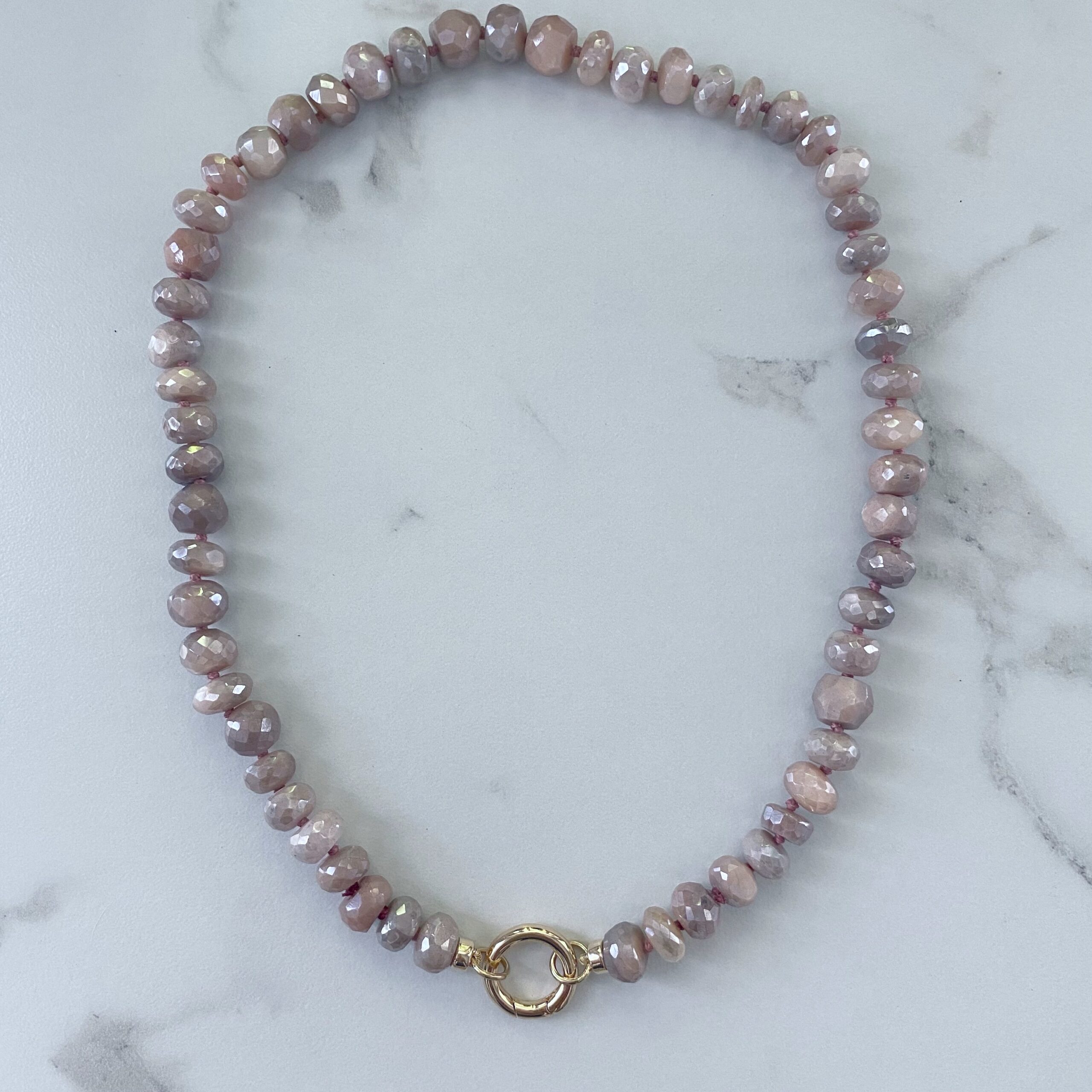 Avon Mystic Peach Moonstone Rondelle Silk Knotted Open Loop Necklace ...