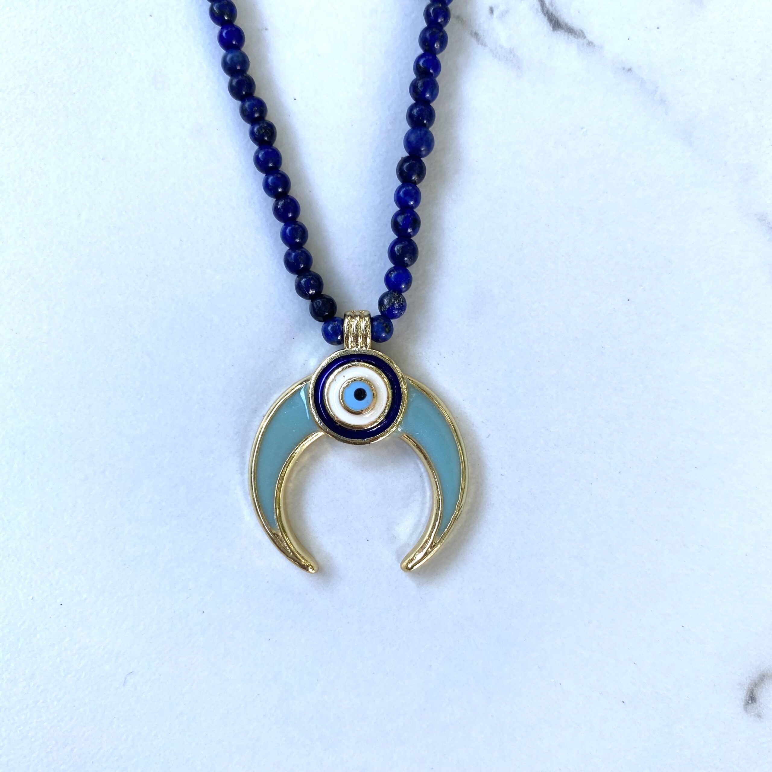 Emerson Golden Evil Eye Naja Lapis Beaded Necklace – WinterLemon