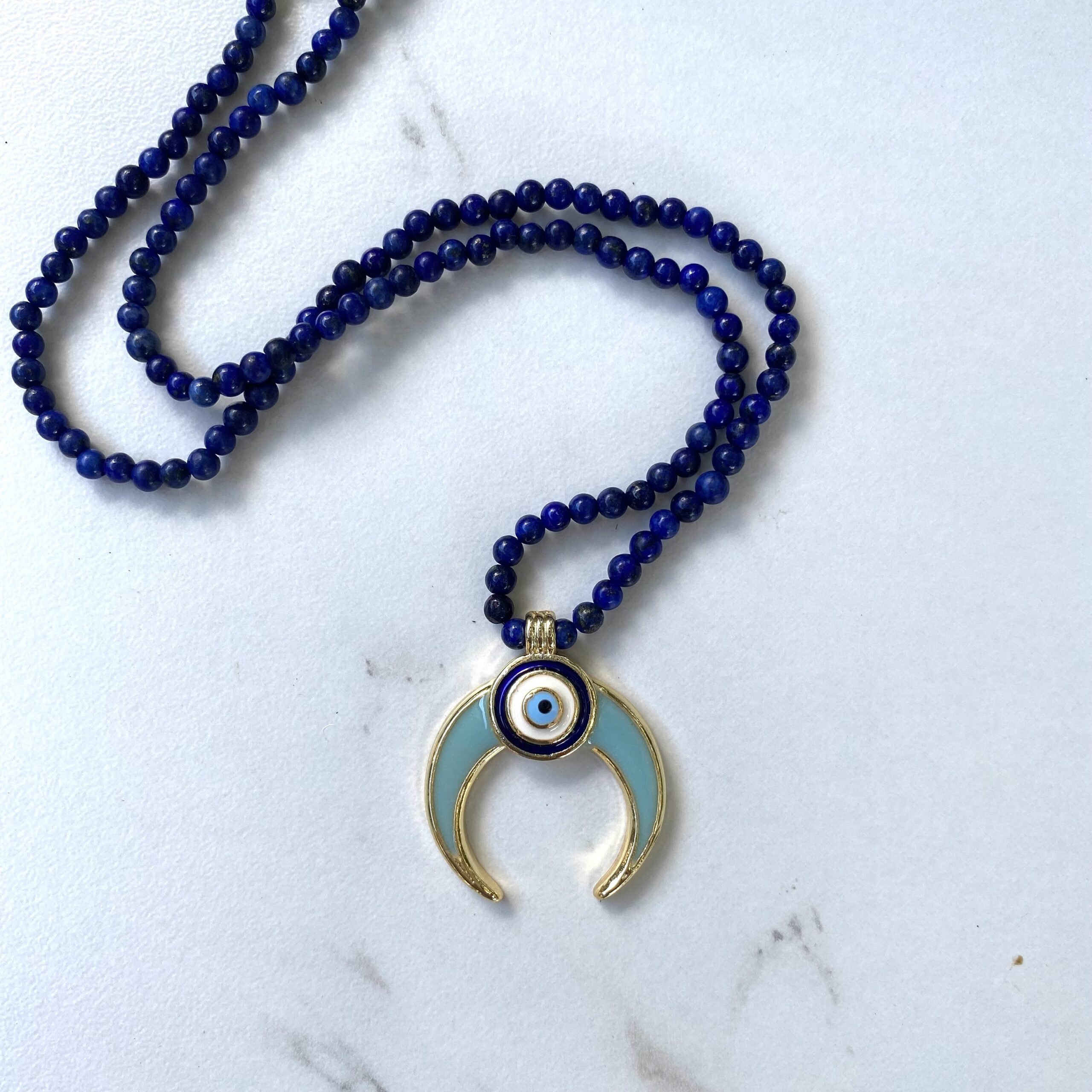 Emerson Golden Evil Eye Naja Lapis Beaded Necklace – WinterLemon