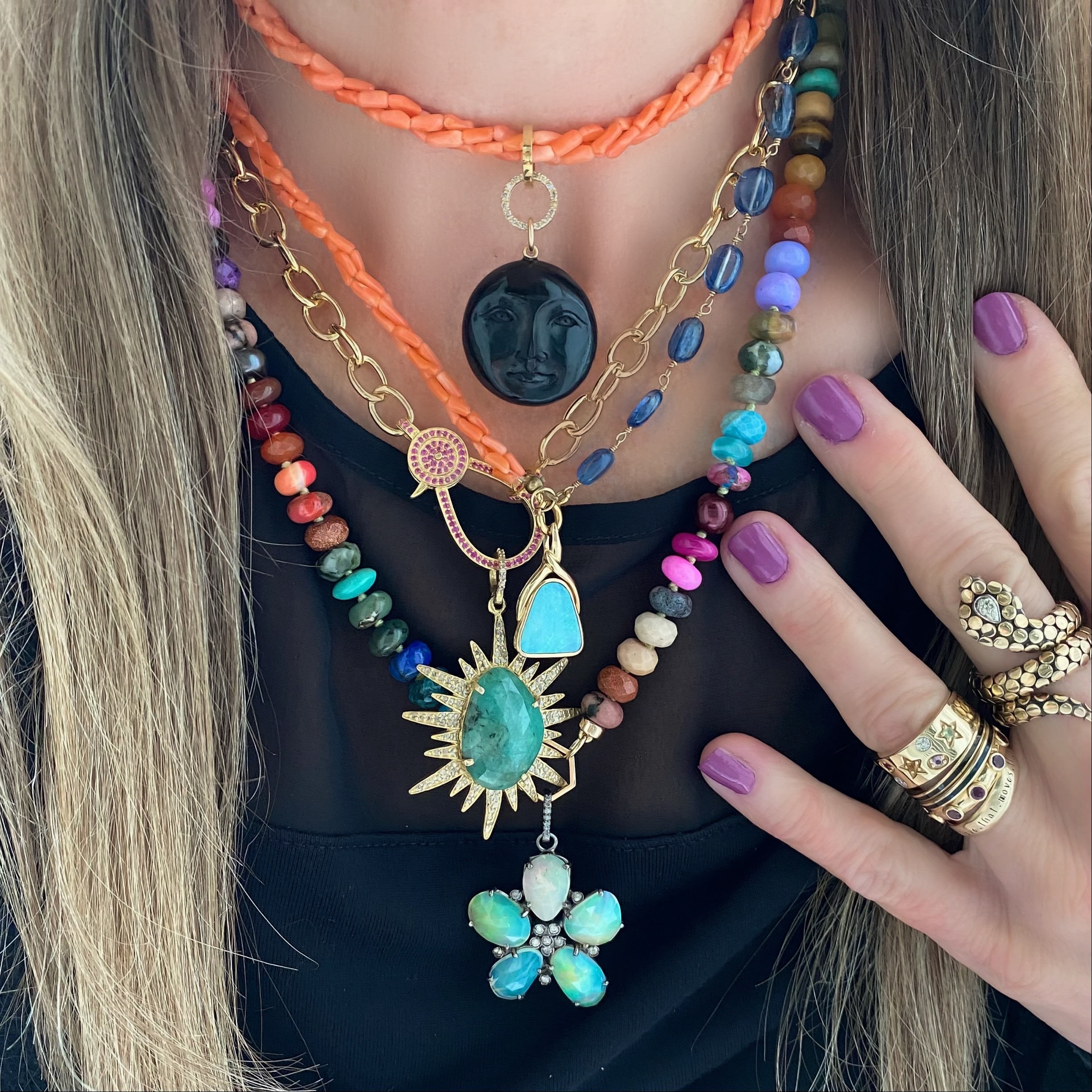 Sienna Fall Rainbow Silk Knotted Gemstone Open Loop Necklace – WinterLemon