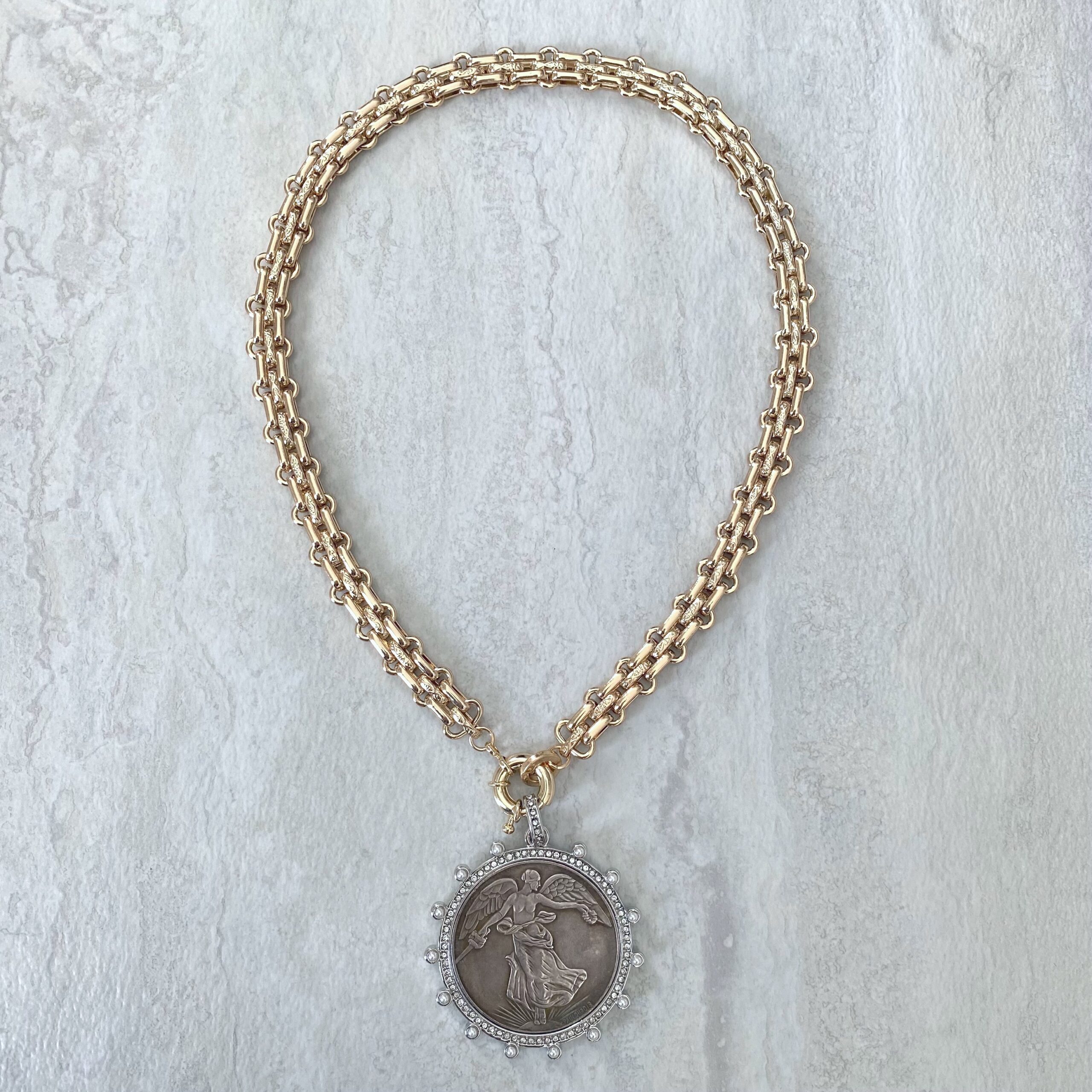 Orla Two Tone Large Coin Decorative Link Charm Necklace – WinterLemon