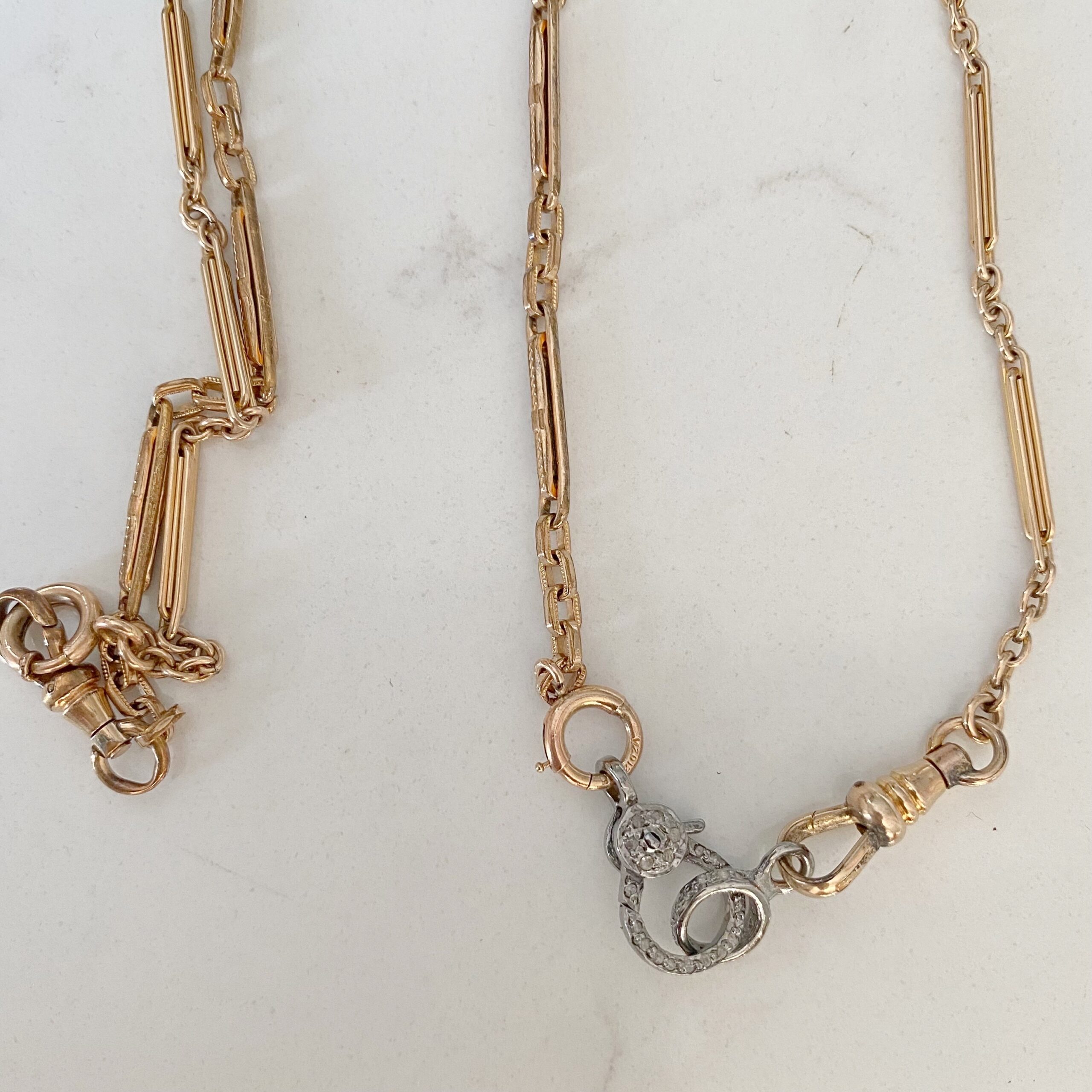 Antique Bar Link Gold Filled Assemblage Long Watch Fob Chain with ...