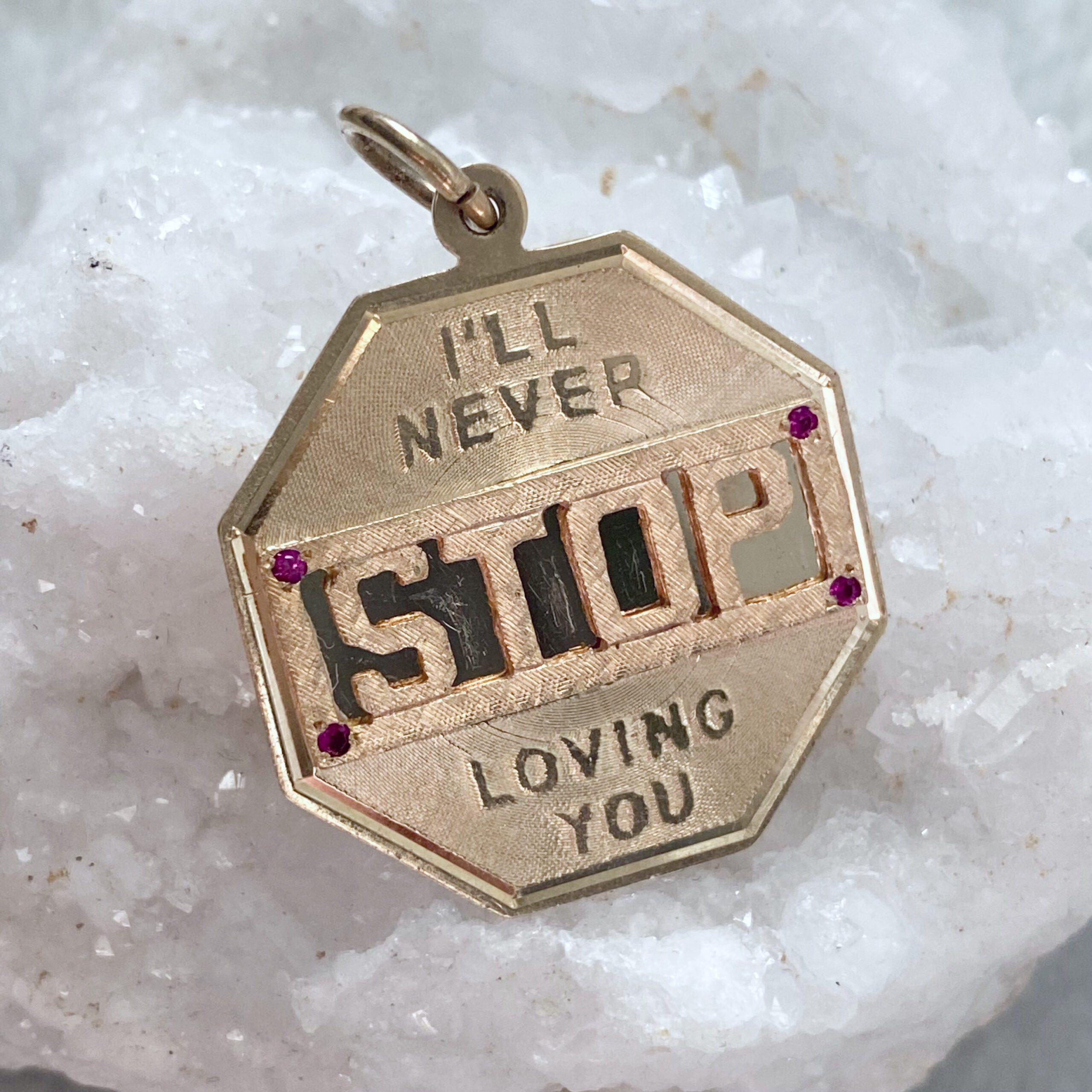 Massive 14k Gold and Ruby "I'll Never Stop Loving You" Stop Sign ...