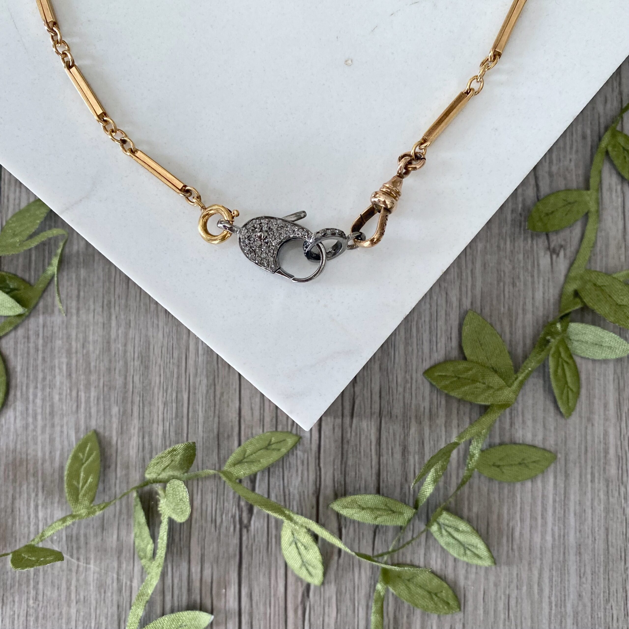 Antique Bar Link Gold Filled Watch Fob Chain with Diamond Clasp ...