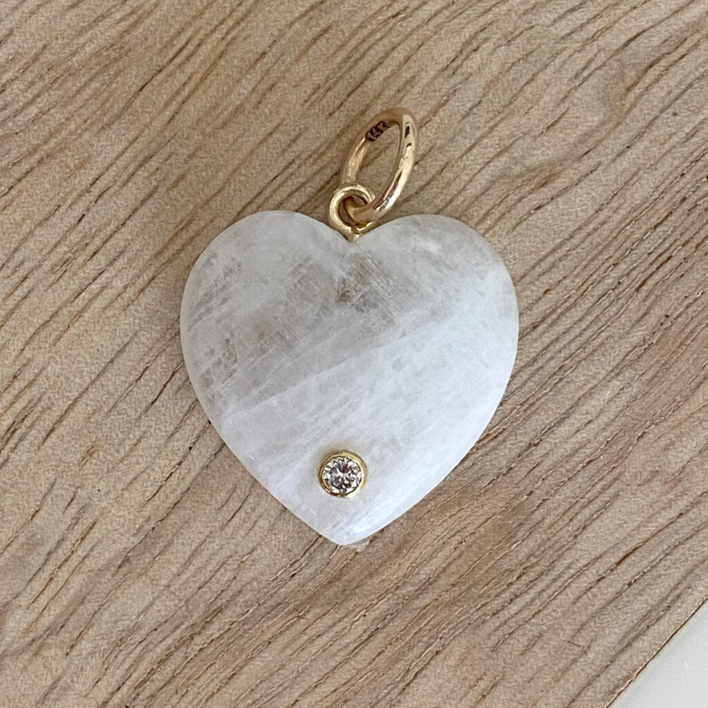 14k Gold and Diamond Moonstone Heart Pendant Charm – WinterLemon