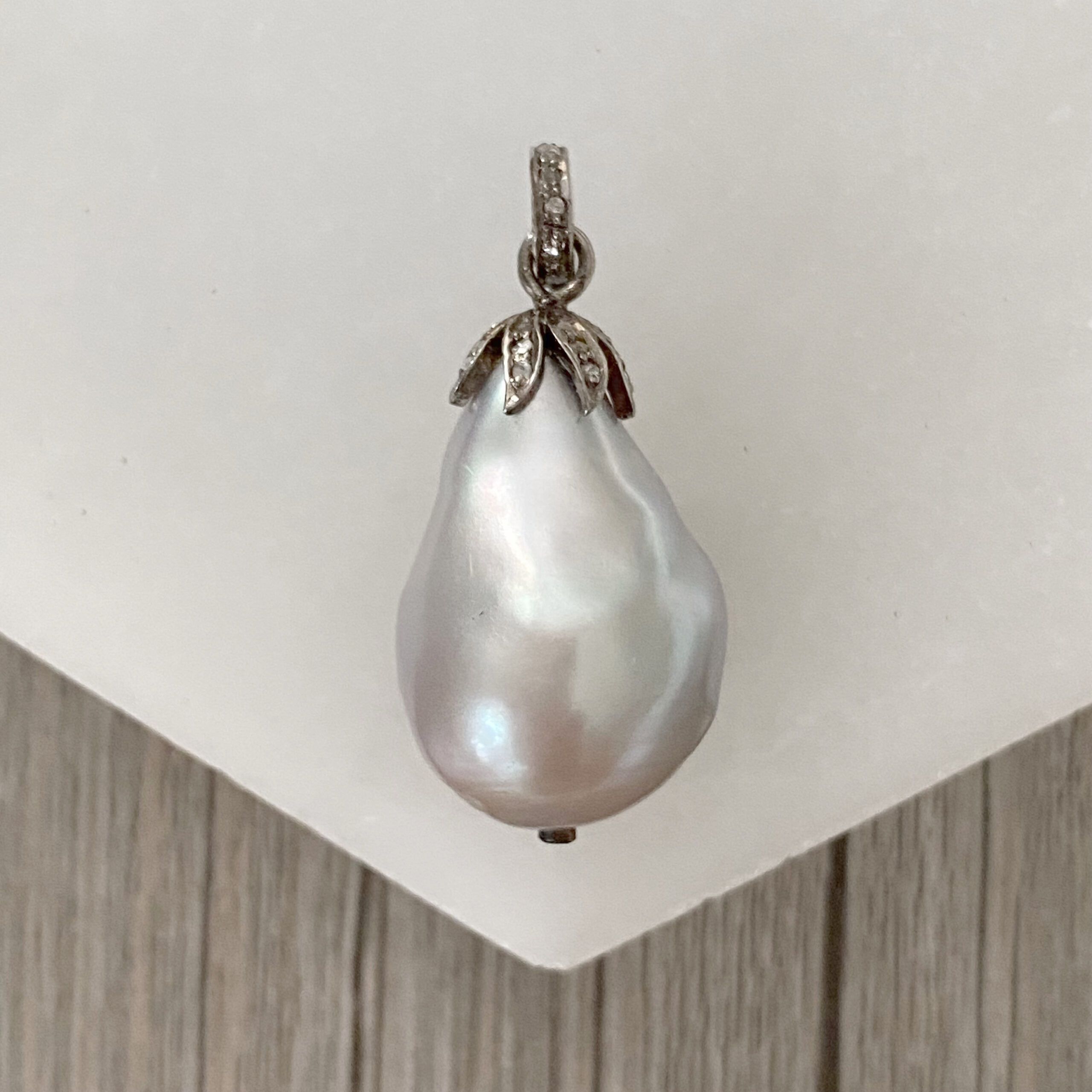 Kimball N°2 Smoky Baroque Pearl Sterling and Pave Diamond Cap Pendant ...