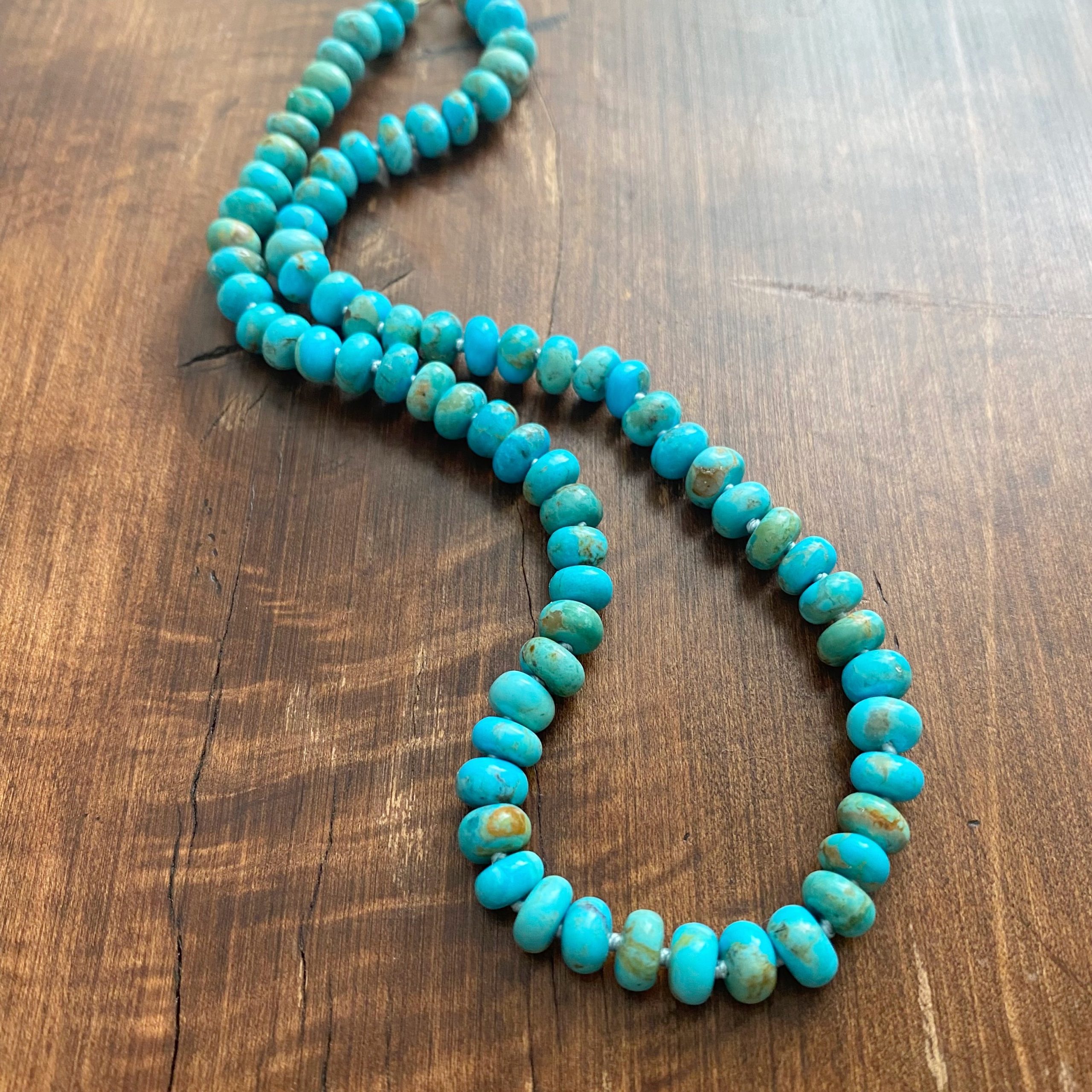 Lianne Classic Kingman Turquoise Rondelle Silk Knotted Necklace ...